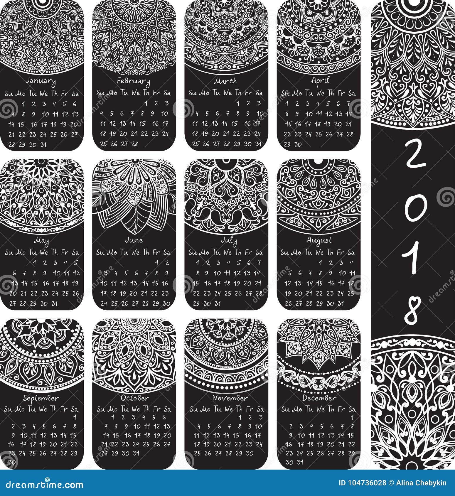 Calendar with Ethnic Patterns for 2018 Stock Vector - Illustration of ...