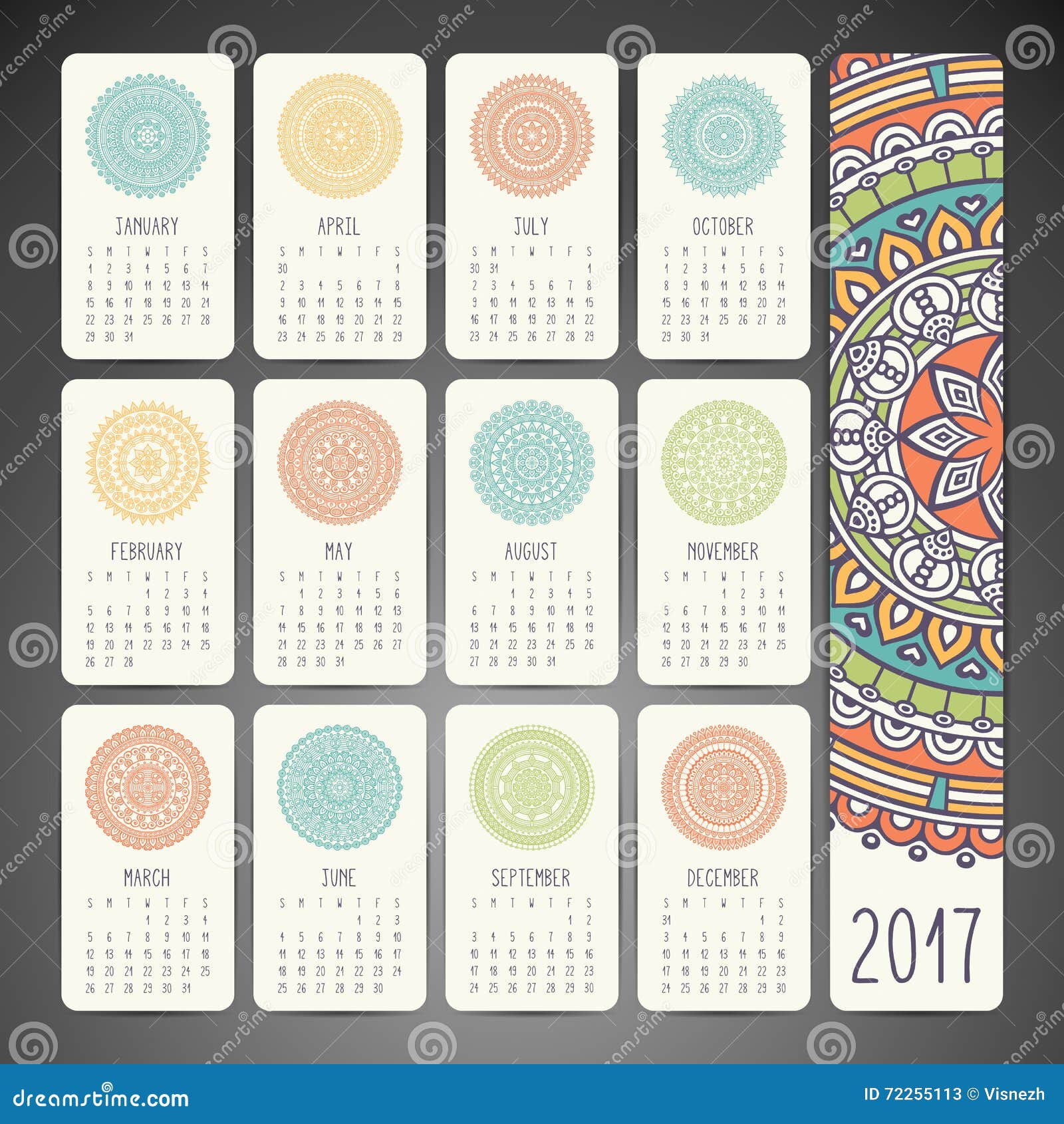 Calendar in ethnic style stock vector. Illustration of motive - 72255113