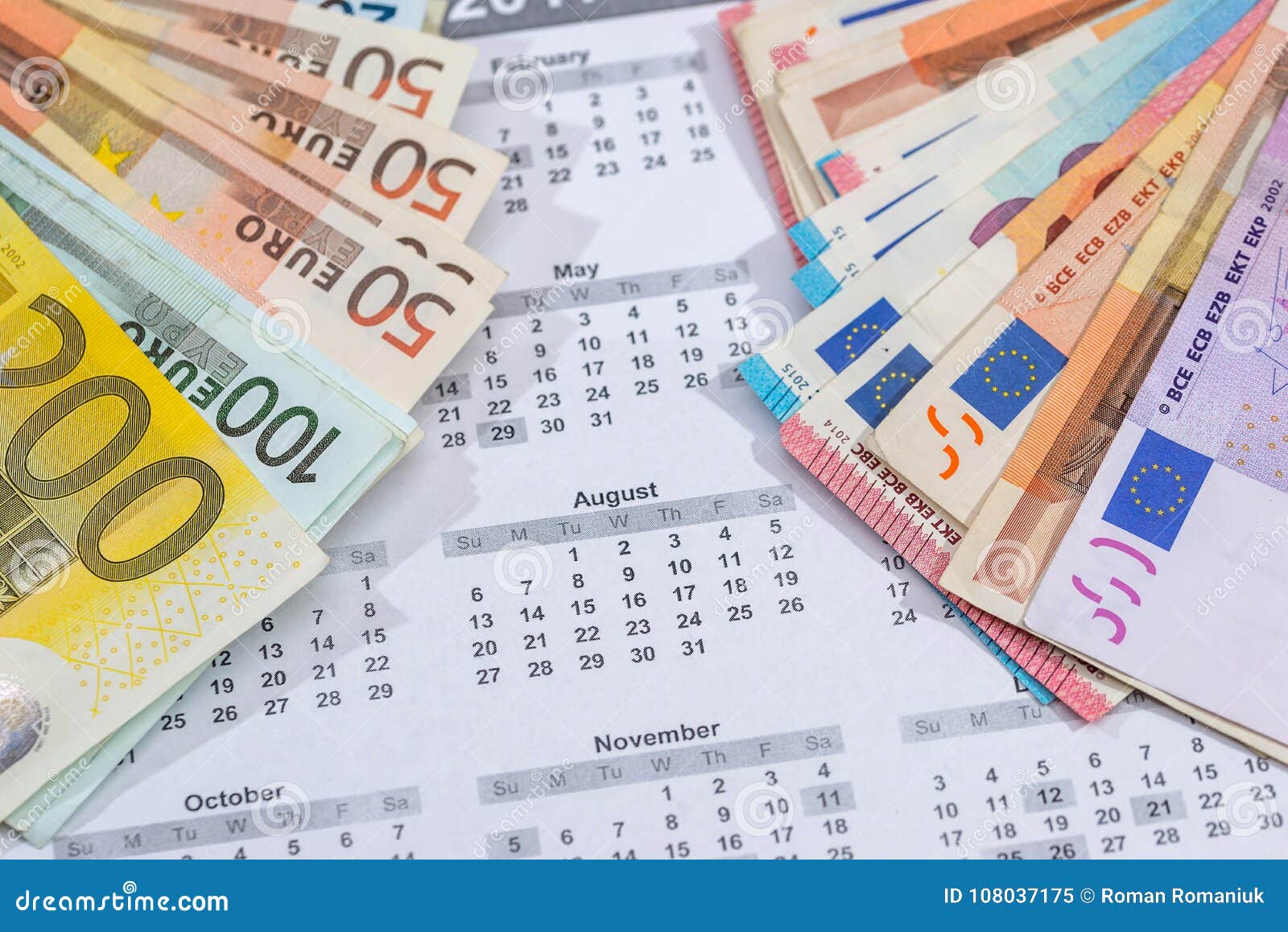 Calendar with Euro Bills with Calculator Pen Stock Image - Image of ...