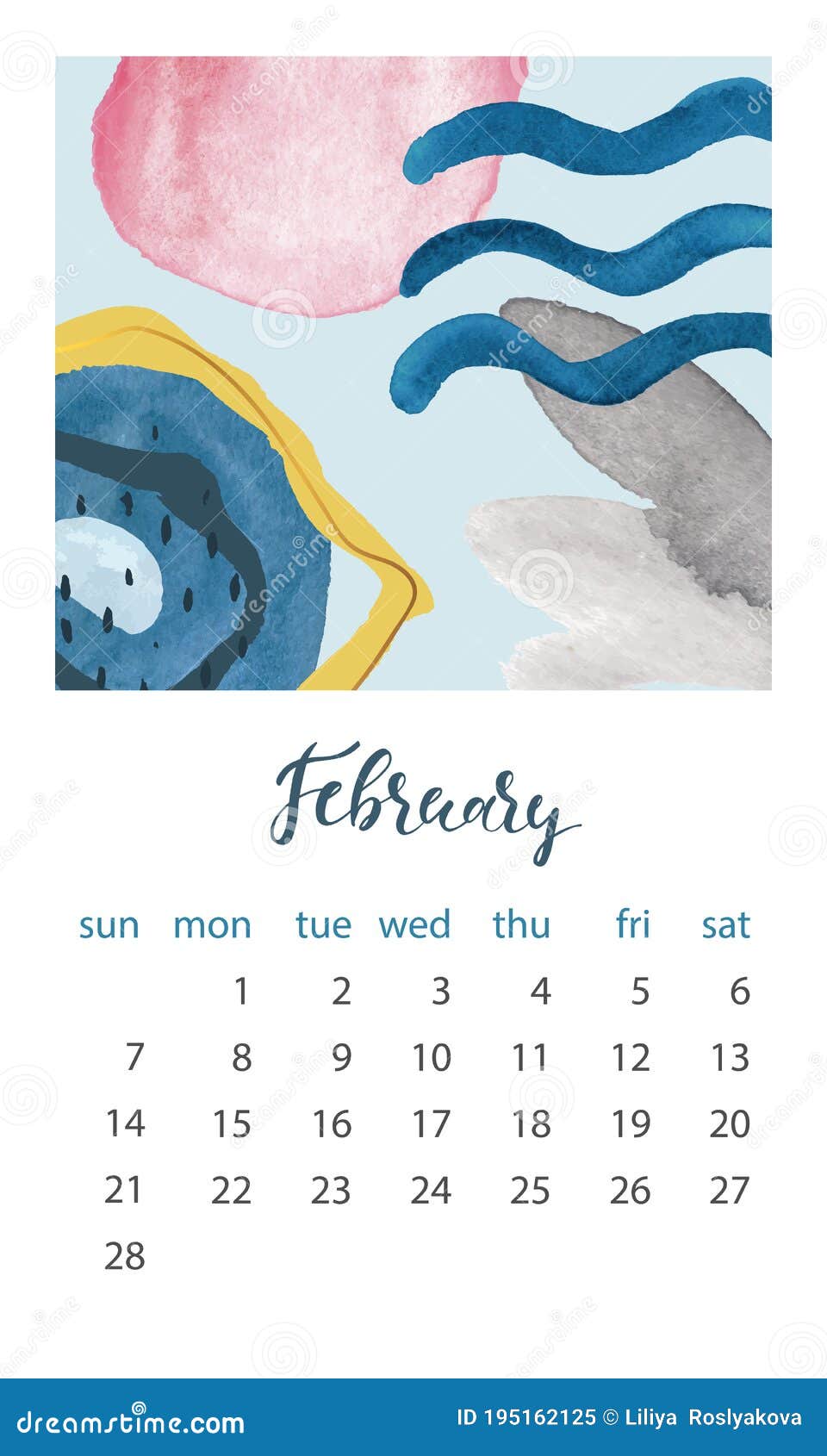 Calendar 2021 February. Abstract Modern Design. Editable Template. Wall ...
