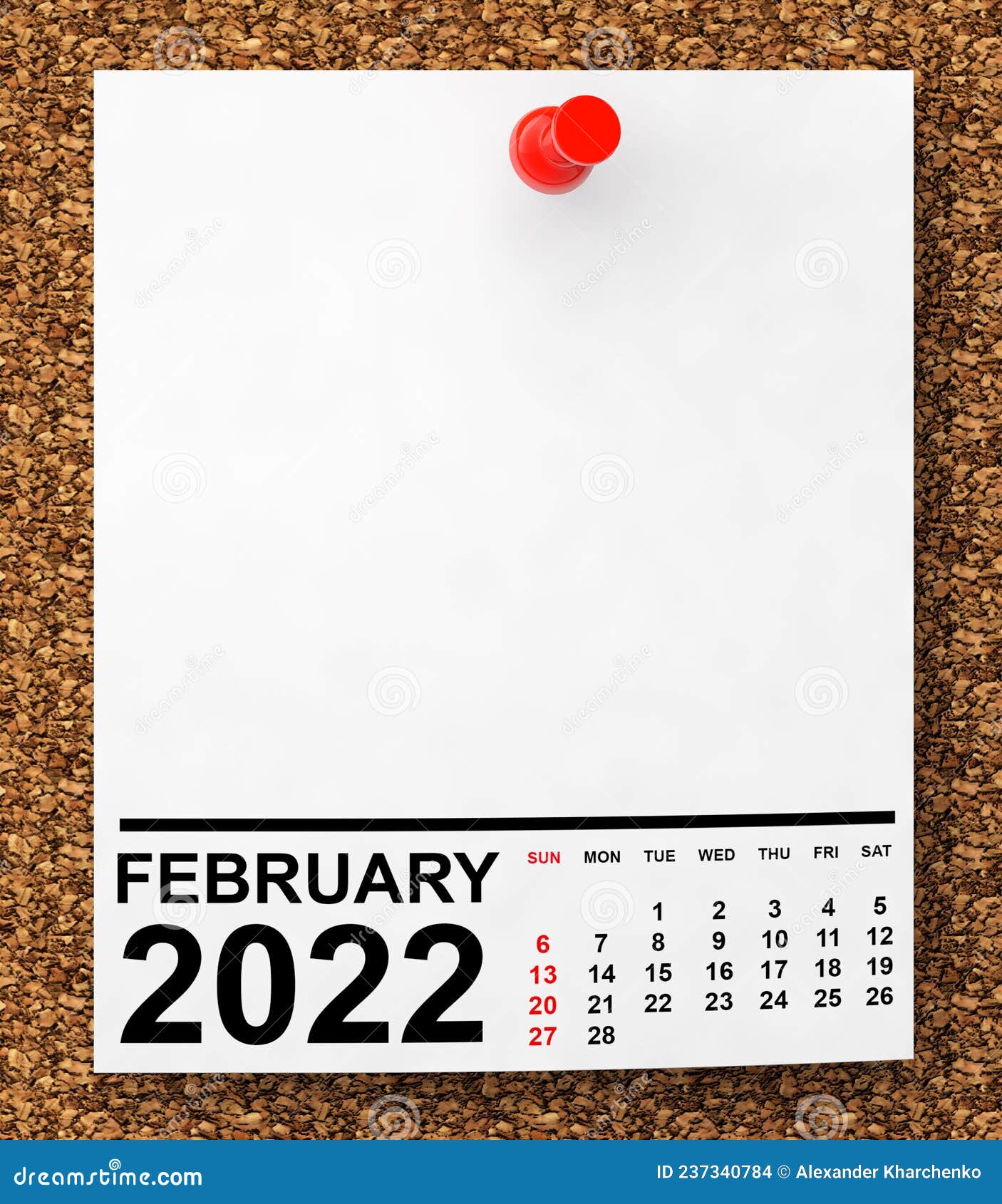 Calendar February 2022 on Blank Note Paper. 3d Rendering Stock ...