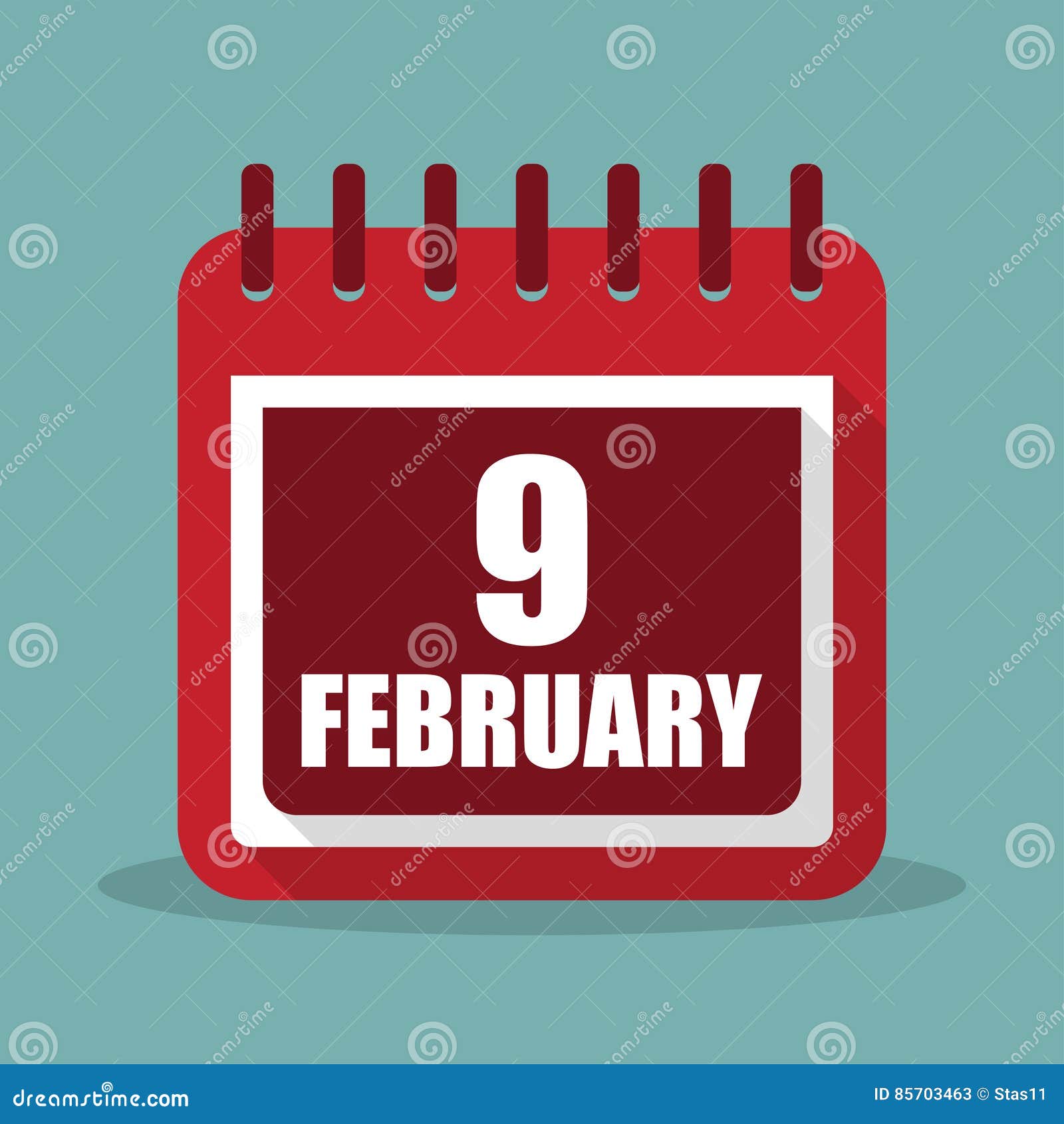 Calendar with 9 February in a Flat Design. Vector Illustration Stock ...
