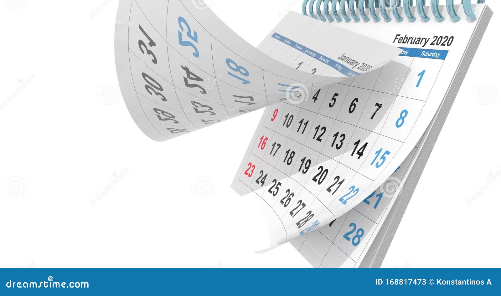 Calendar February 2020 Flying Pages - 3d Rendering Stock Illustration ...