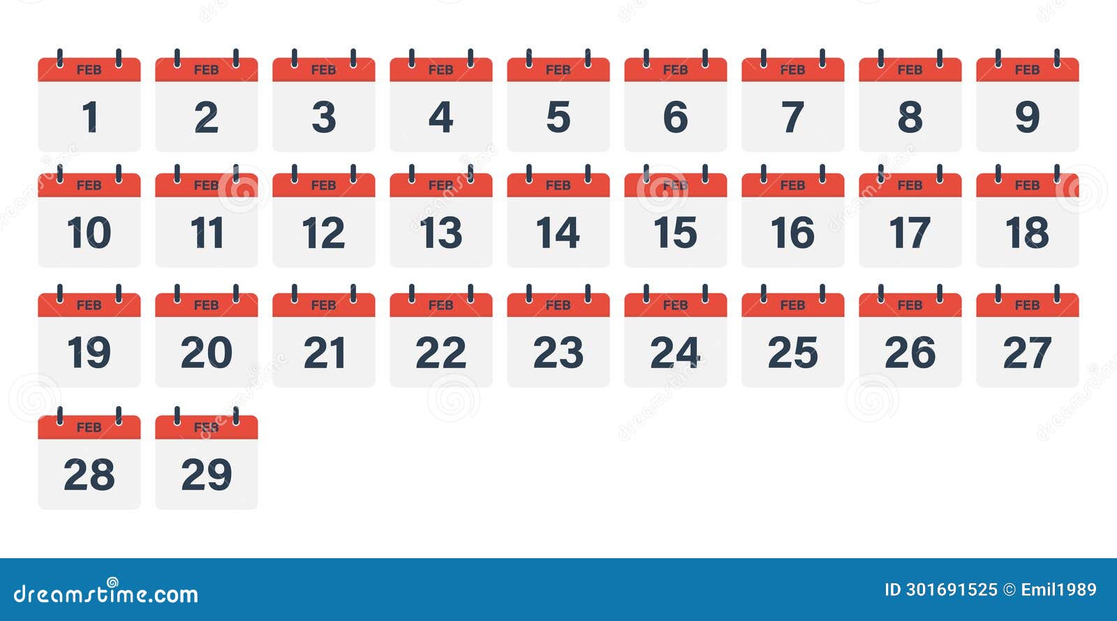 Calendar February Month Icon Set. Stock Illustration - Illustration of ...