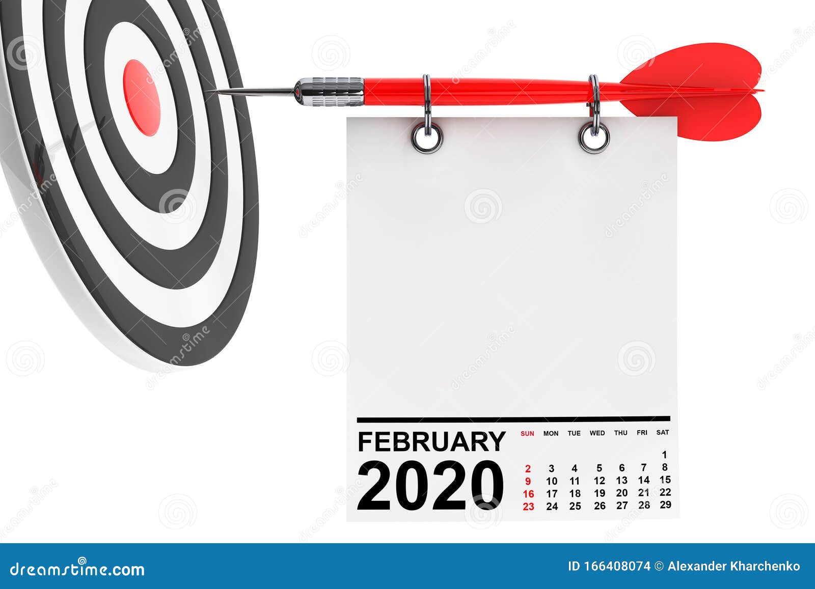 Calendar February 2020 with Target. 3d Rendering Stock Illustration ...