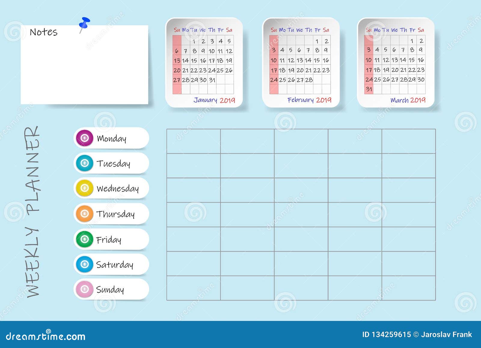 Calendar for First Quarter of 2019 Year Stock Vector - Illustration of ...