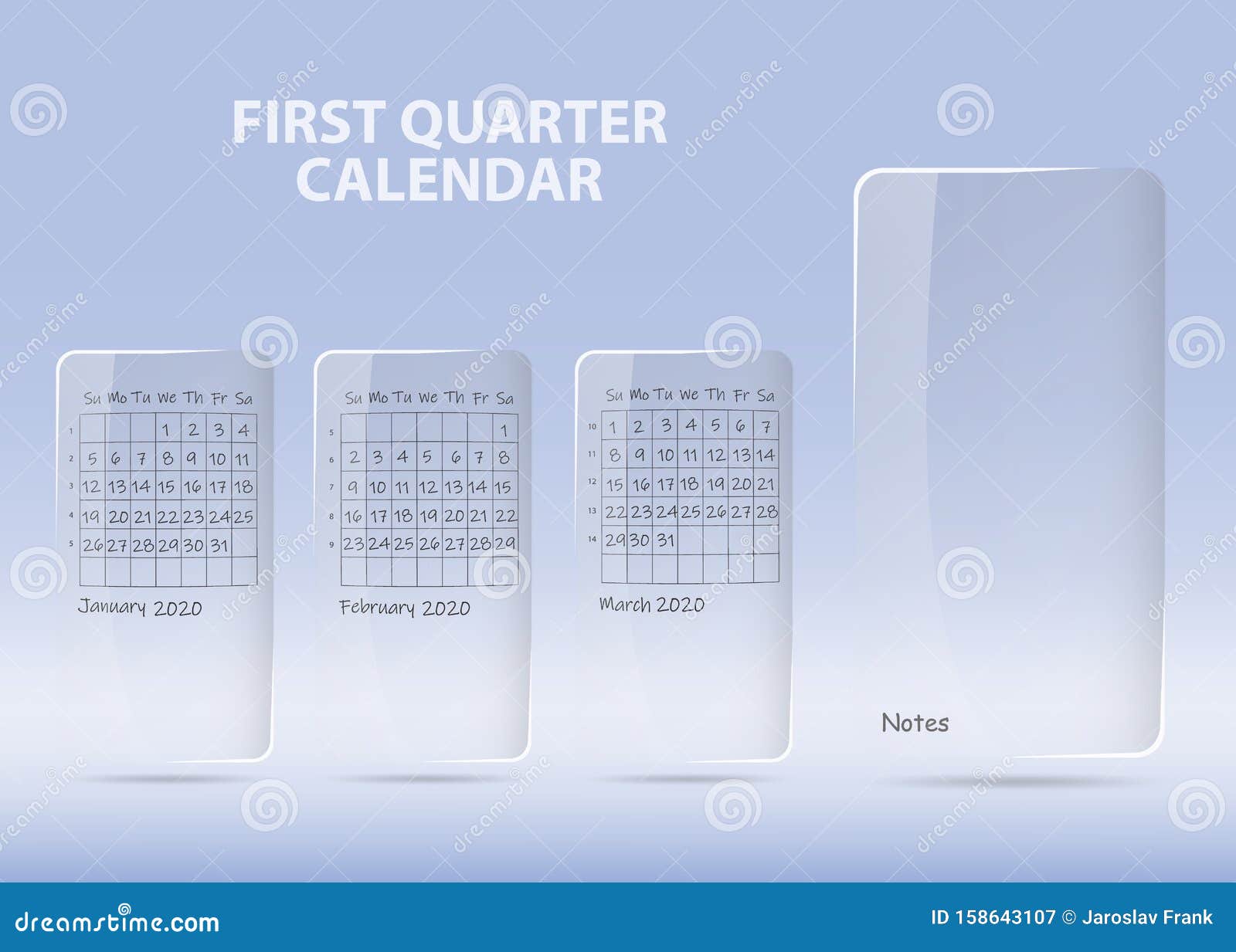 Calendar for First Quarter of 2020 Year Template on Transparent Labels ...