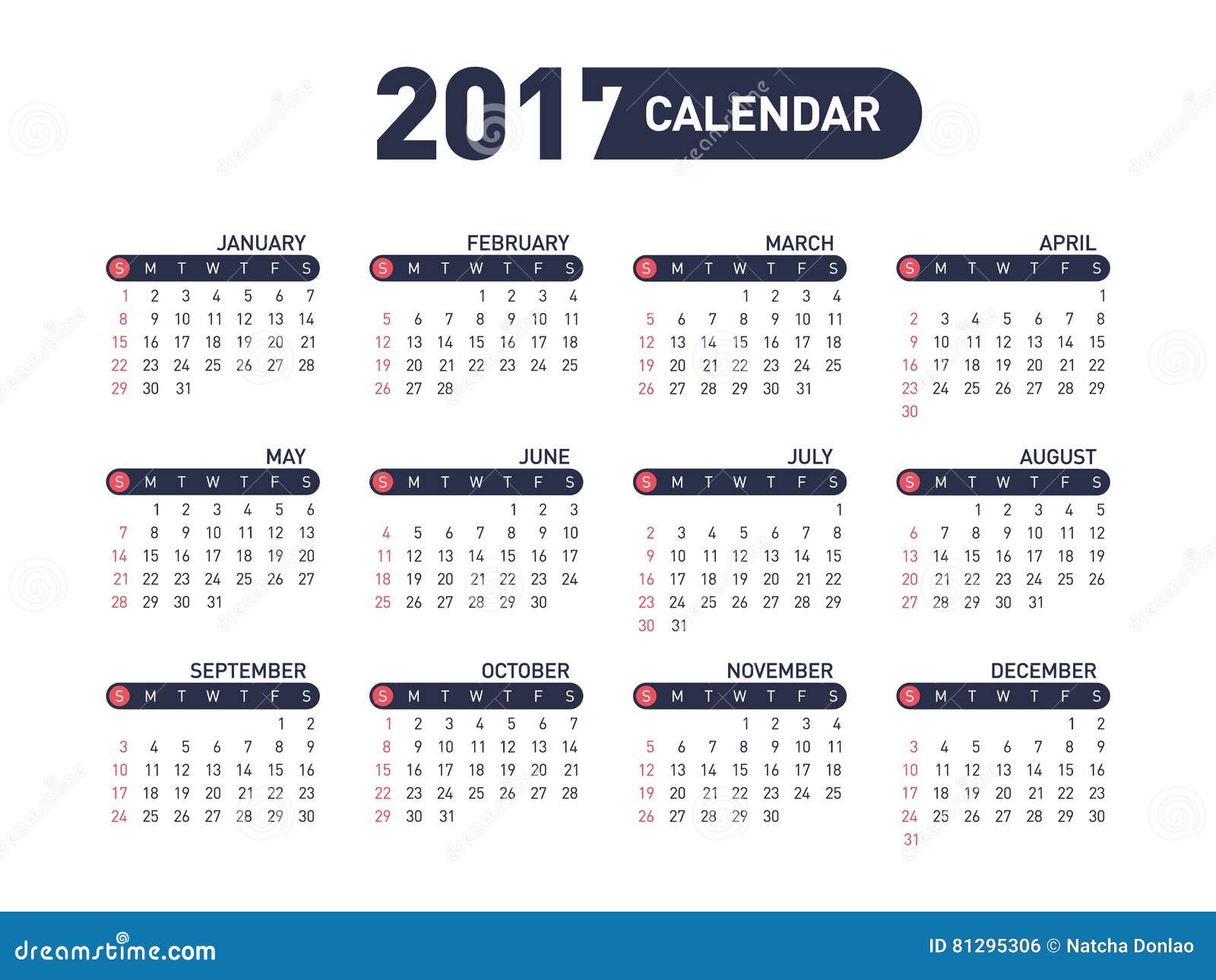 Calendar 2017 Flat Design for a Year Stock Vector - Illustration of ...