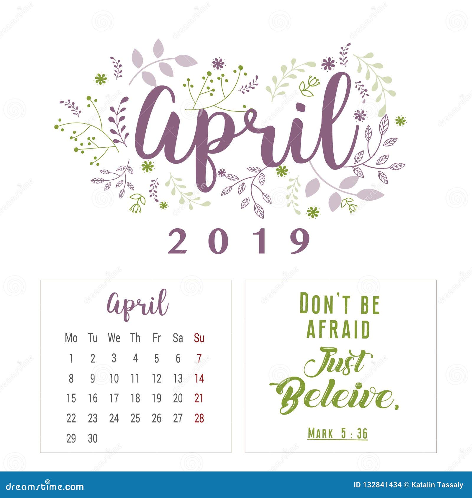 Calendar 2019, Flower Design Stock Vector - Illustration of happy ...