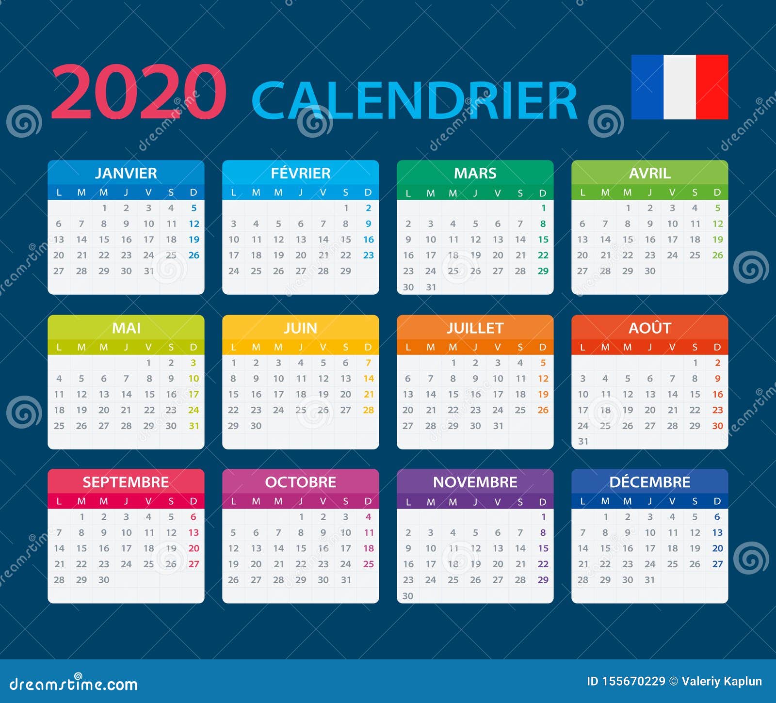 2020 Calendar French - Vector Illustration Stock Illustration ...