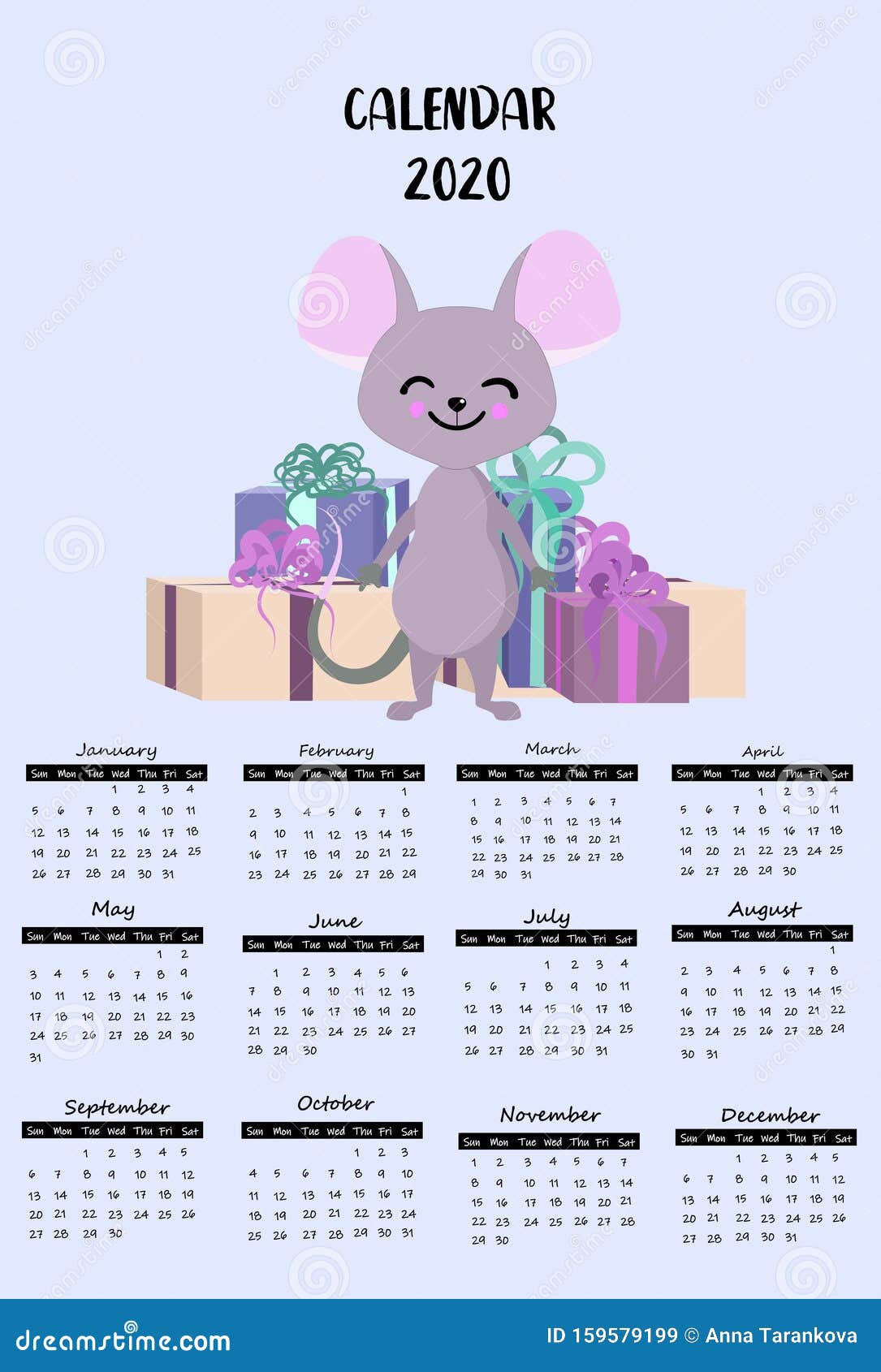 2020 Calendar with Funny Characters. Planner for Children Stock Vector ...