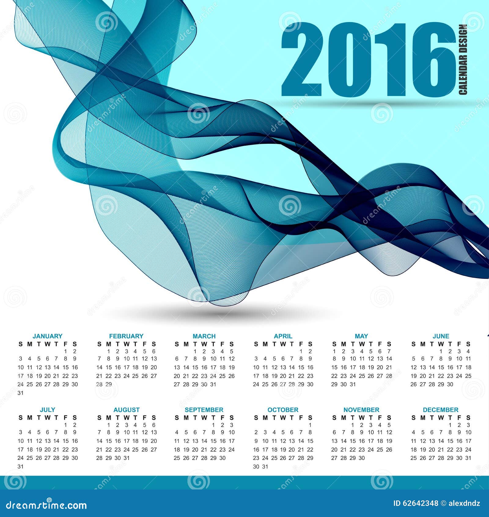 Calendar for 2016 on Futuristic Wavy Background Stock Vector ...