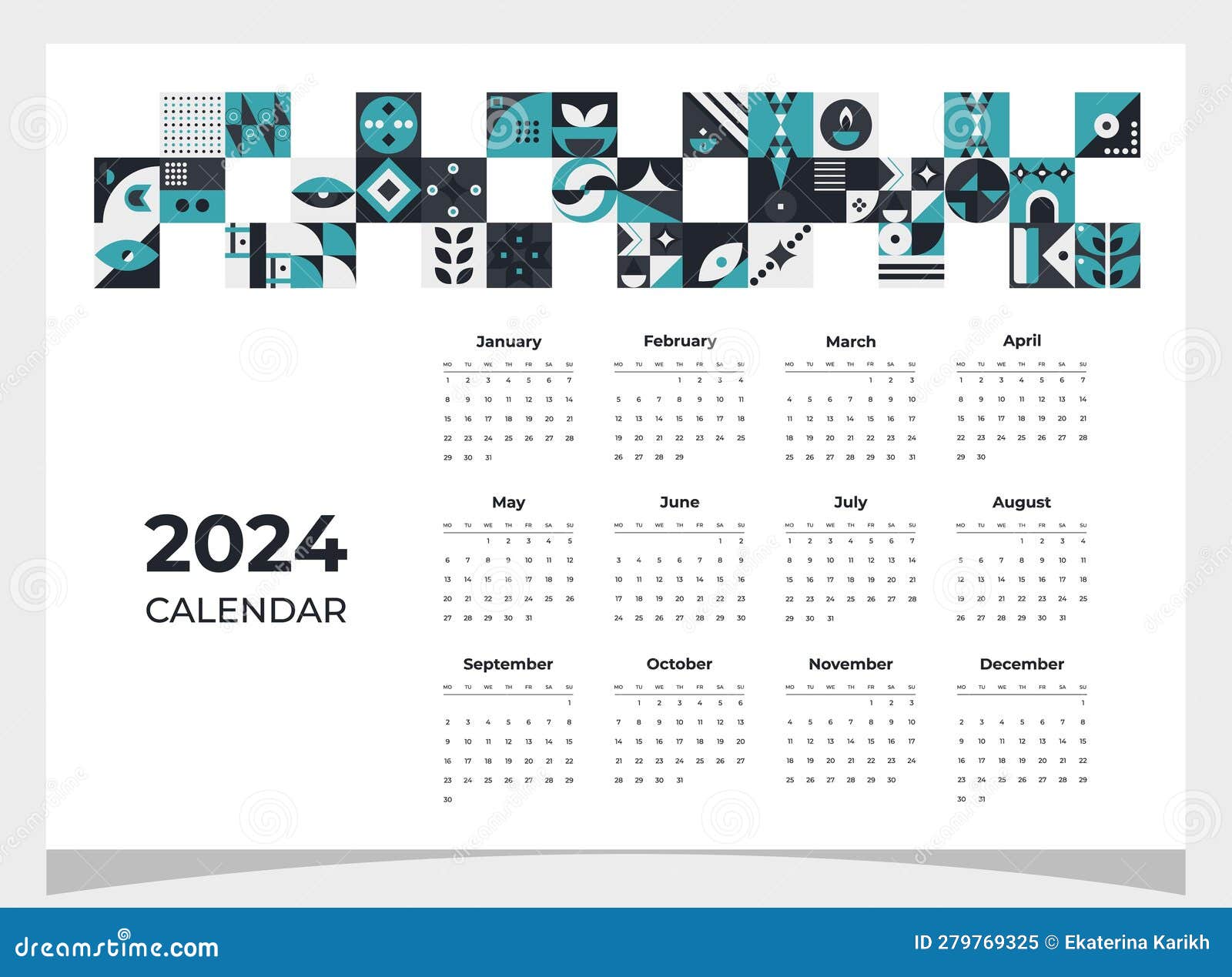 Calendar 2024 Geometric Patterns. Calendar for 2024 Year with Geometric ...