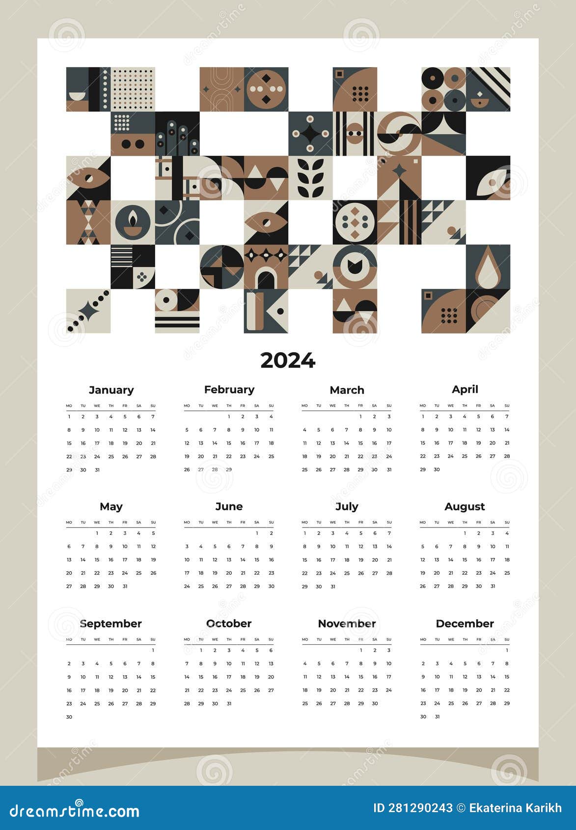 Calendar 2024 Geometric Patterns. Calendar for 2024 Year with Geometric ...