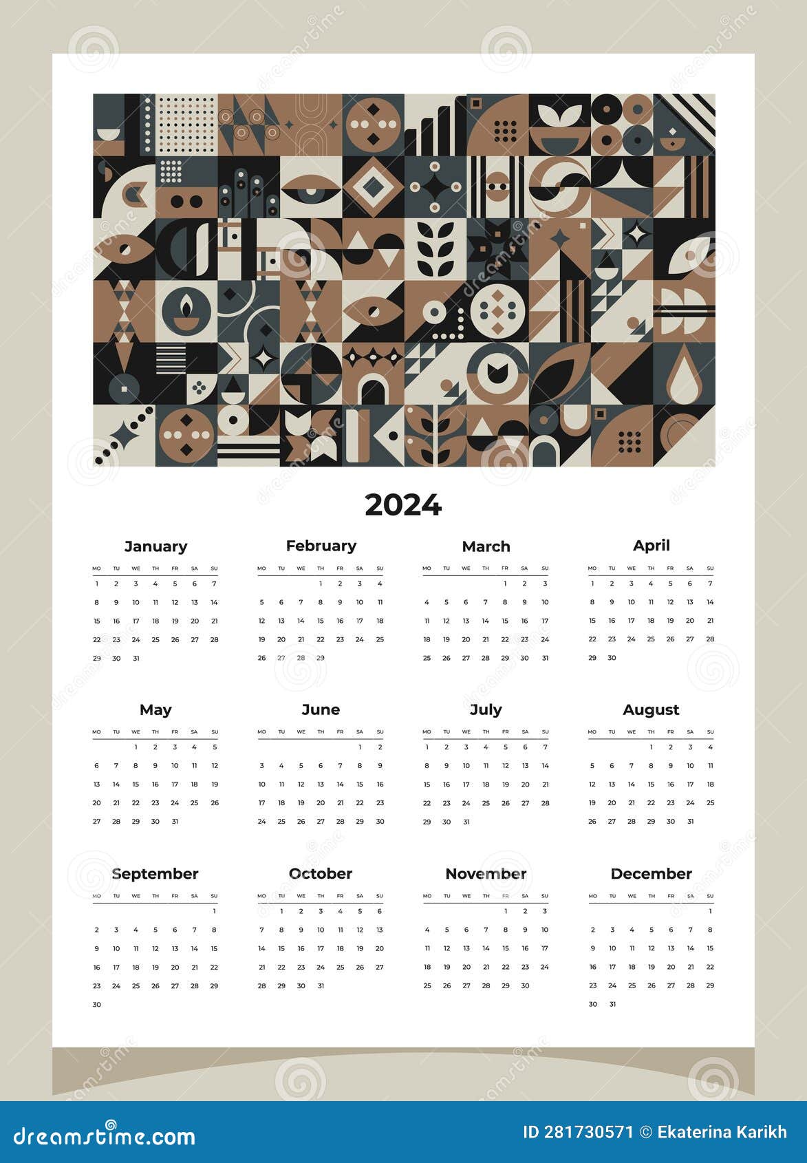 Calendar 2024 Geometric Patterns. Calendar for 2024 Year with Geometric ...