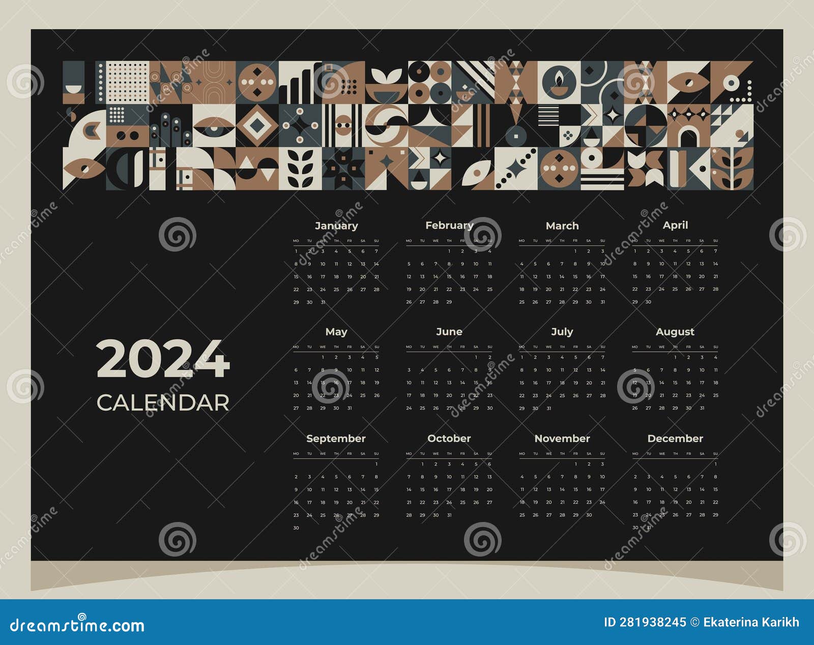 Calendar 2024 Geometric Patterns. Calendar for 2024 Year with Geometric ...