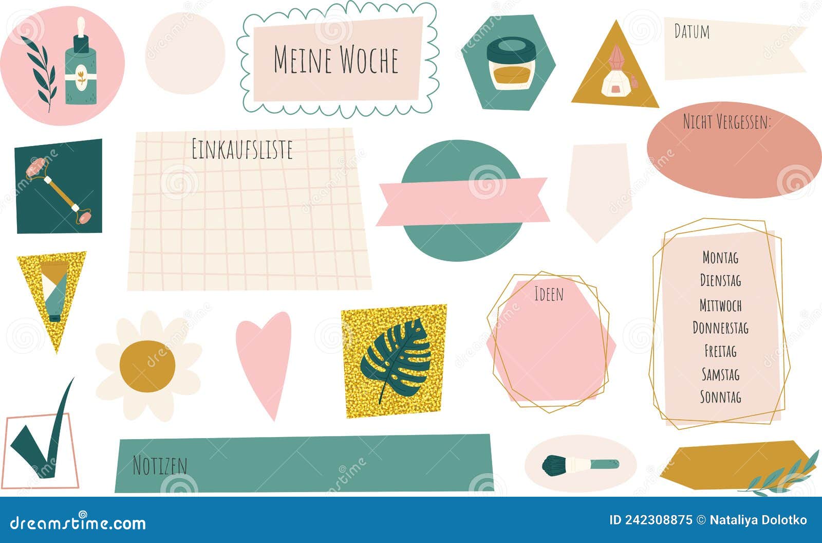 Planner or Calendar Stickers for German Speakers. Stock Vector ...