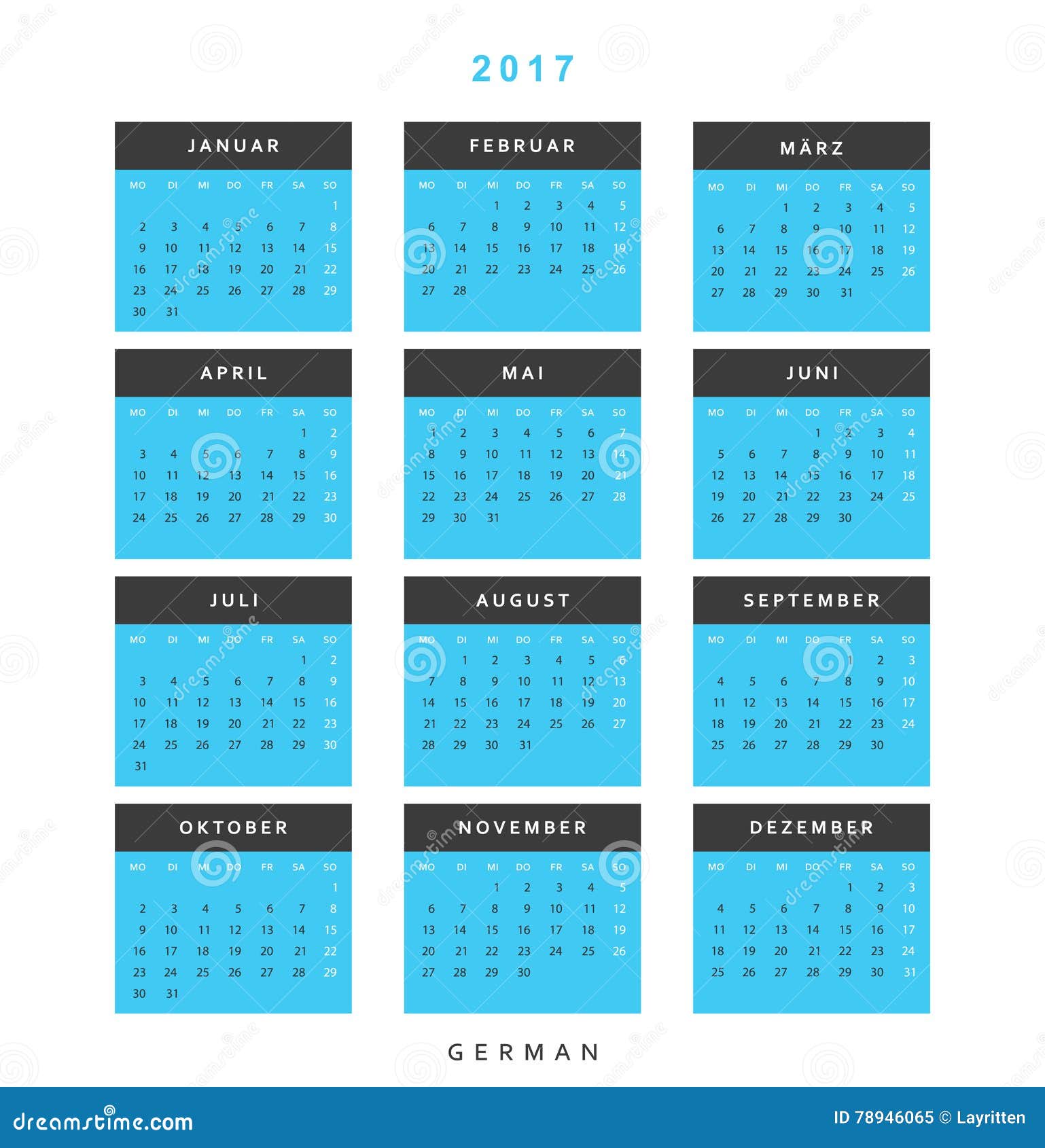 Calendar 2017 in German Simple Modern. Stock Vector - Illustration of ...