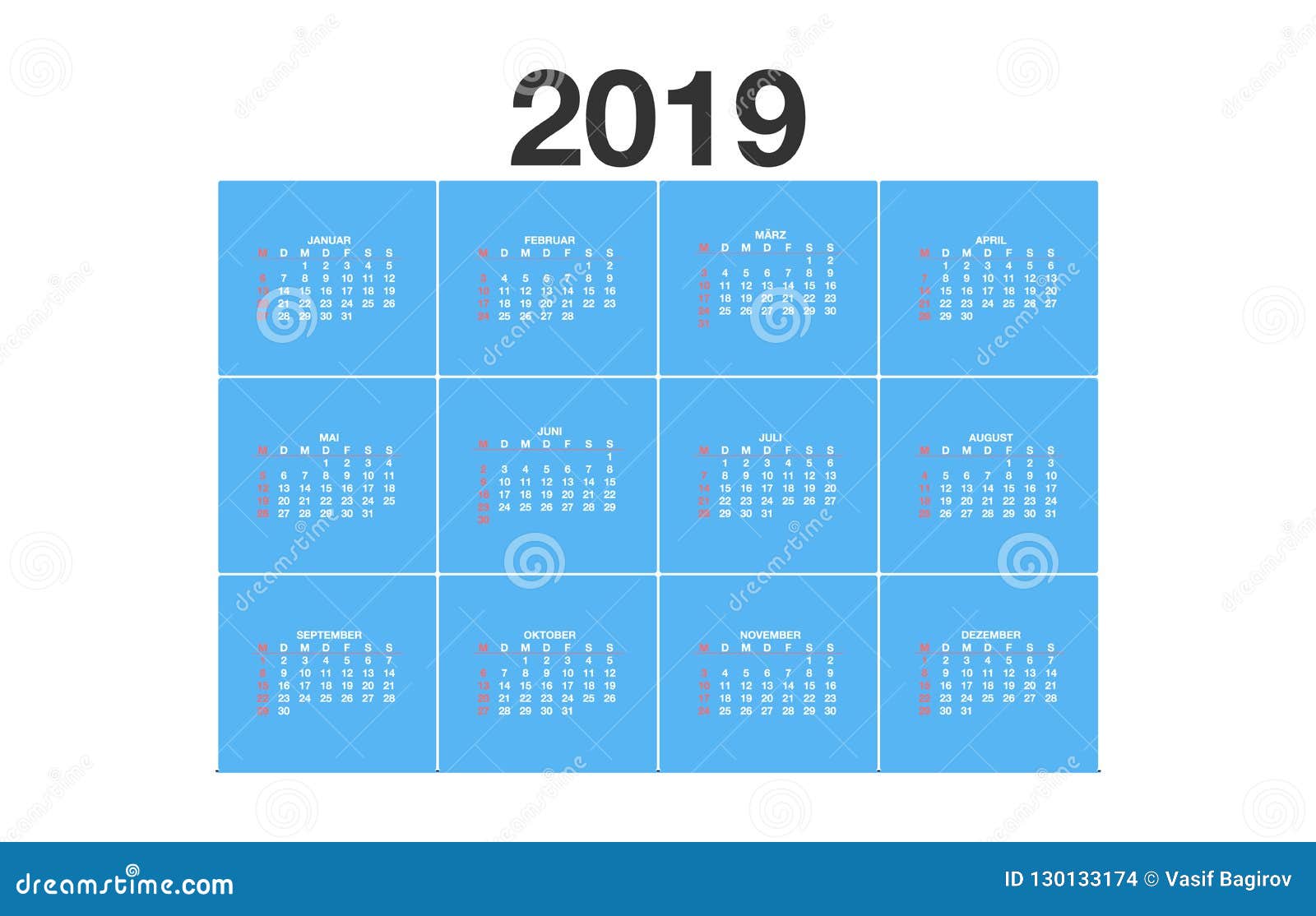 Calendar 2019 - German Version - Vector Illustration Stock Vector ...