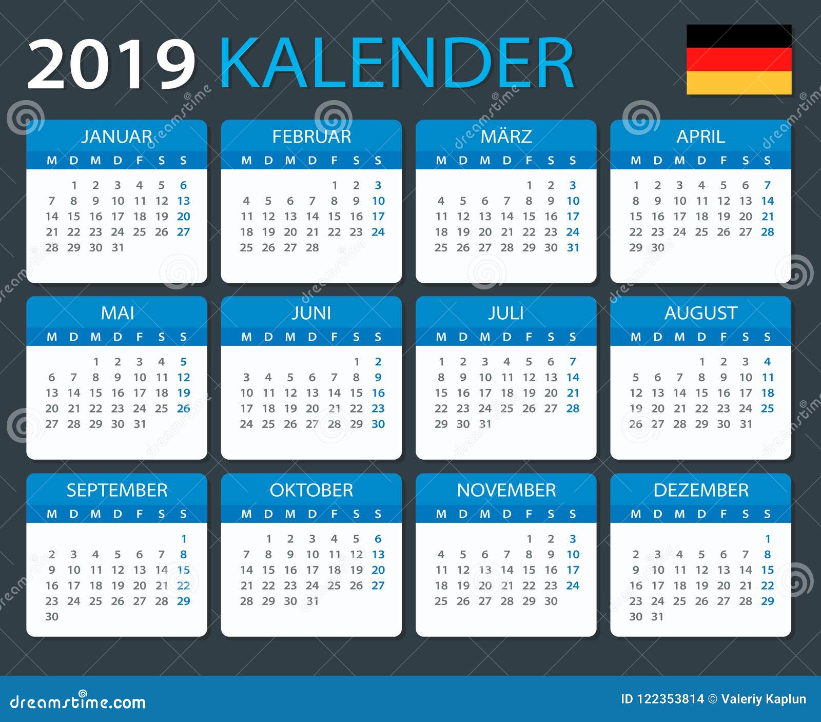 Kalender 2019 , 2020, 2021 Kalender Einfache Vorlage, Deutsch Cartoon ...