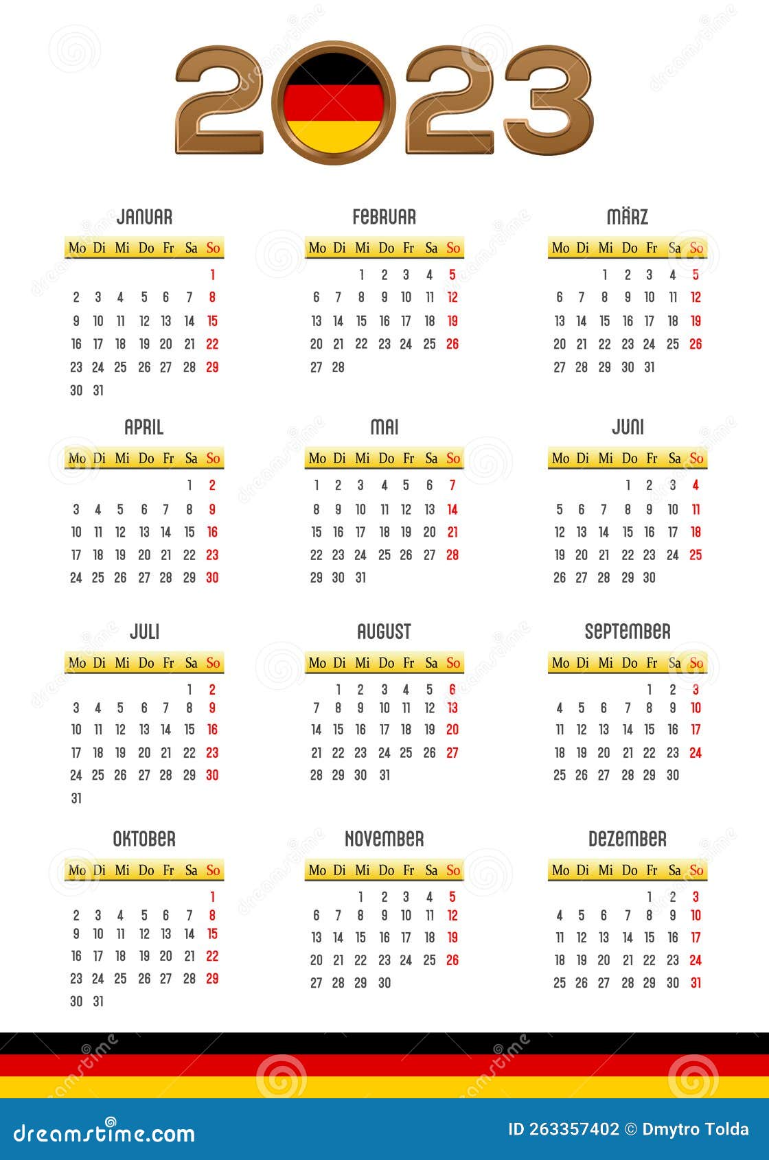 Calendar of 2023 in German. Week Start Monday Stock Vector ...