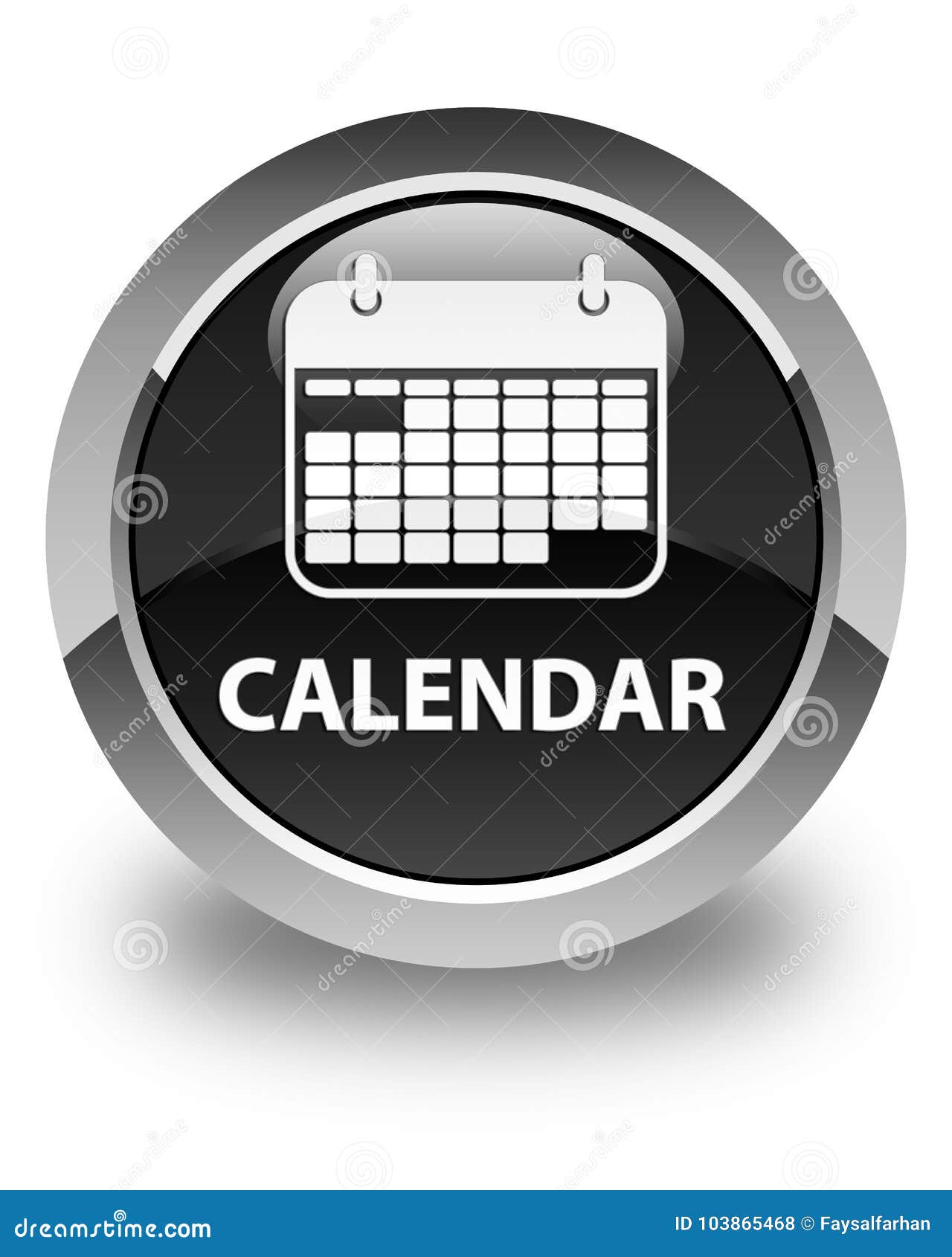 Calendar Glossy Black Round Button Stock Illustration - Illustration of ...