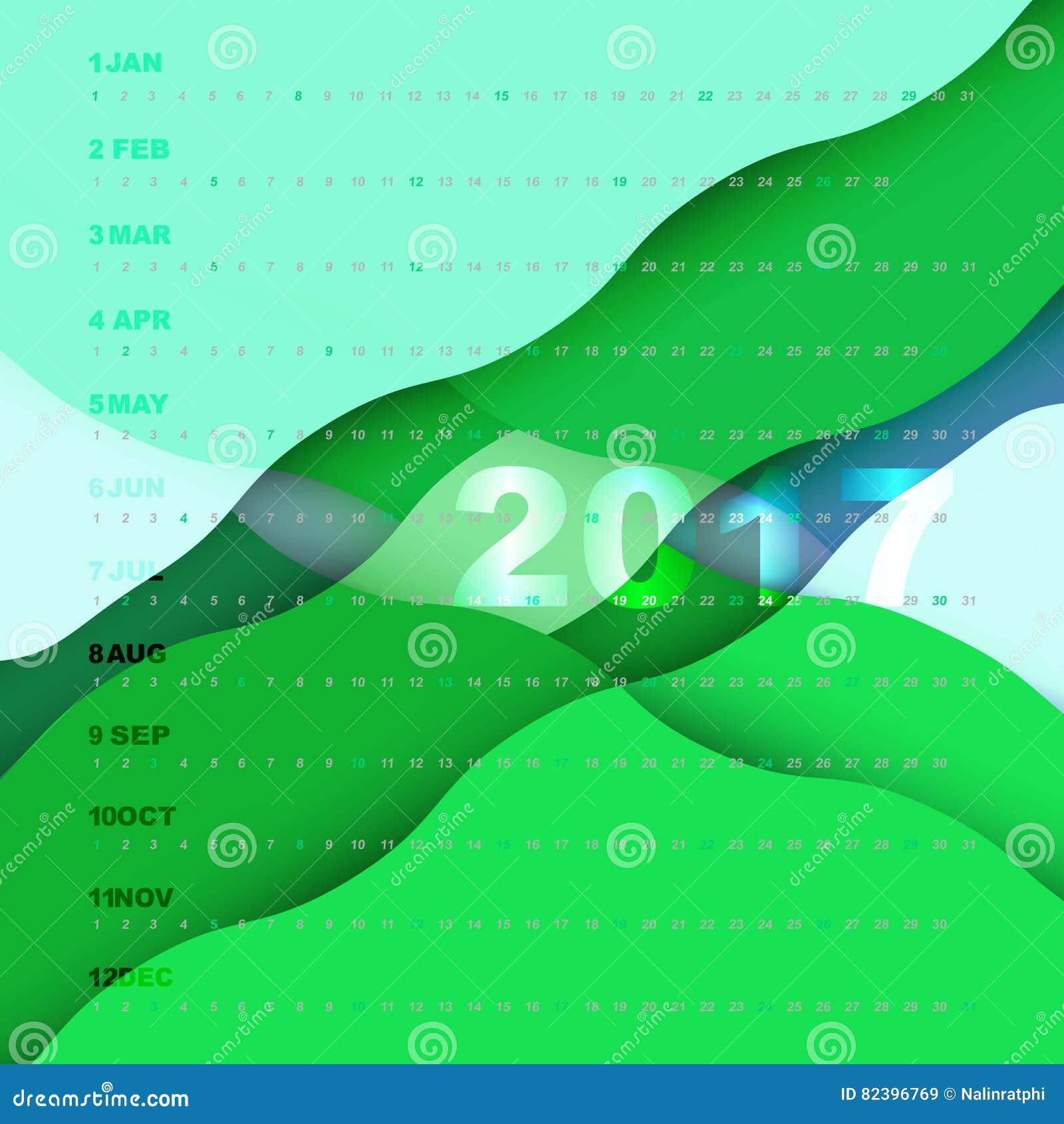 2017 Calendar on Green Abstract Background Stock Vector - Illustration ...