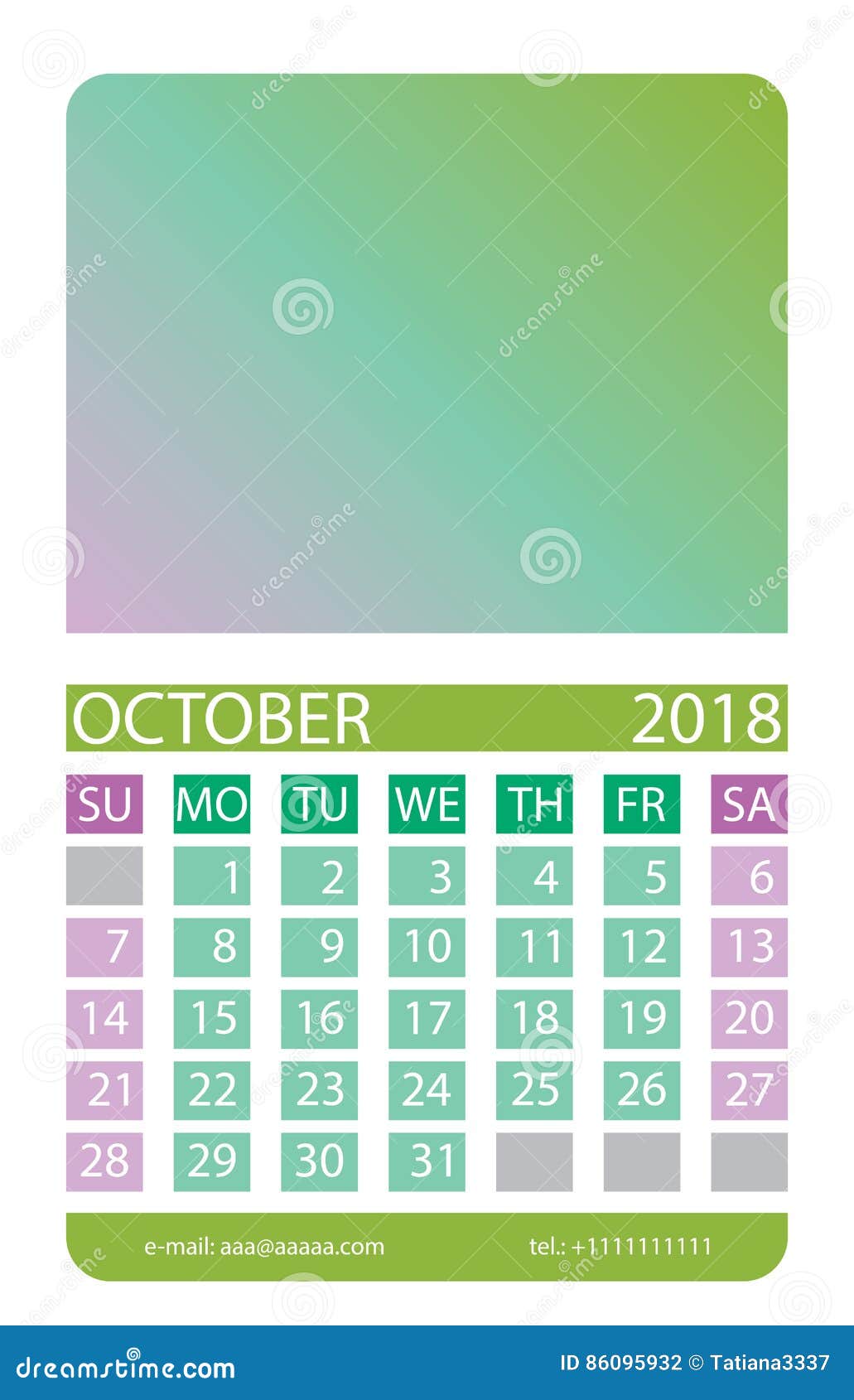 Calendar grid. October stock vector. Illustration of design - 86095932