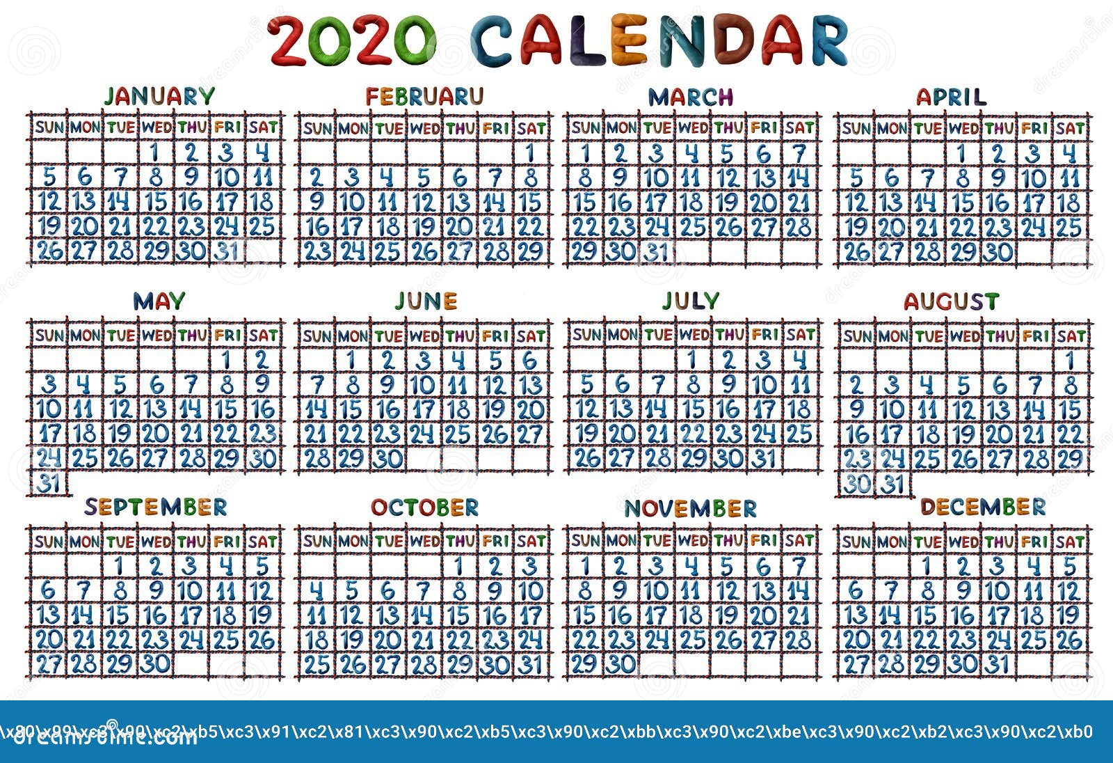 Calendar Grid for 2020, Molded from Plasticine Stock Illustration ...