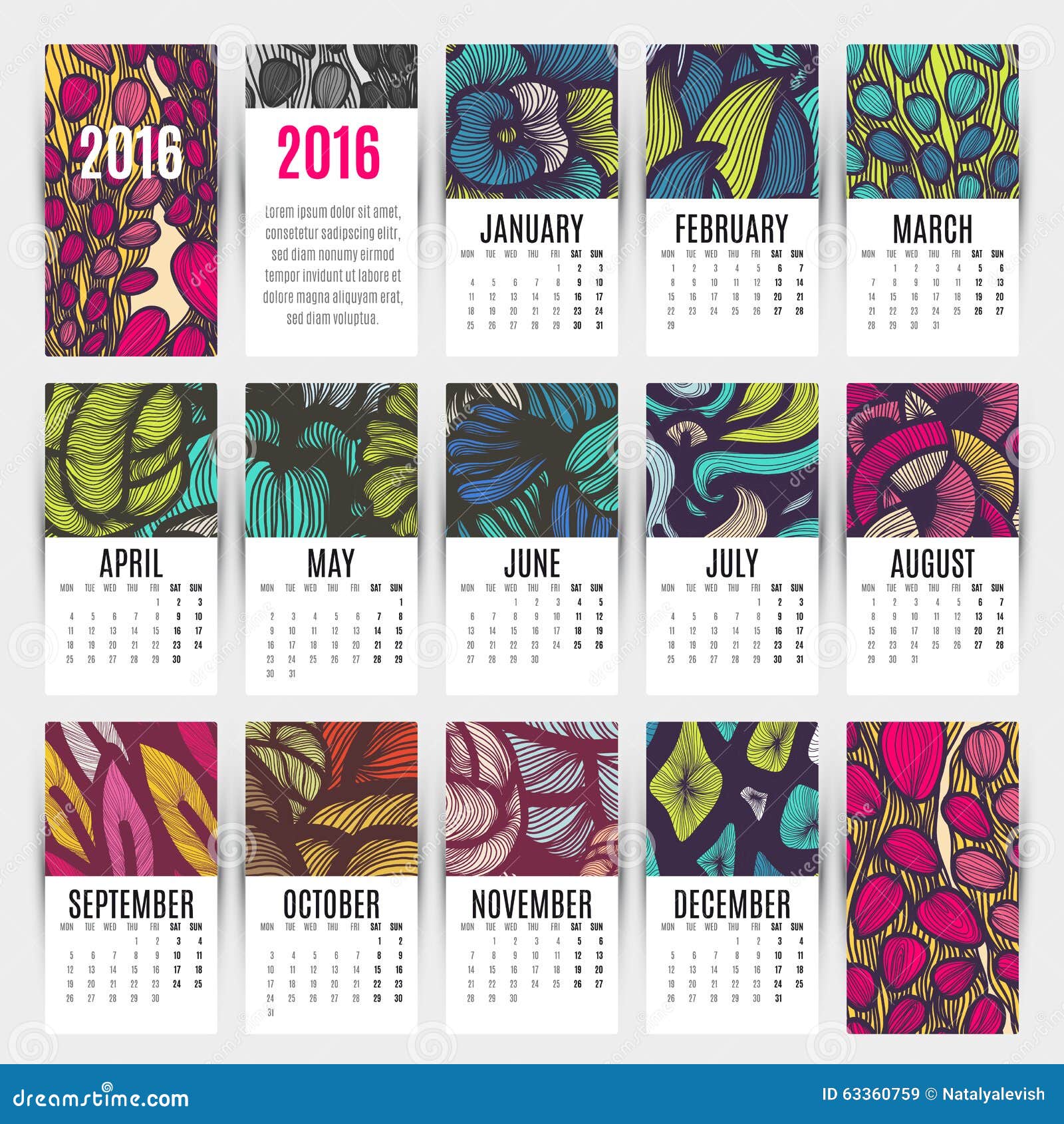 Calendar 2016. Hand Drawn Decorative Elements Stock Vector ...