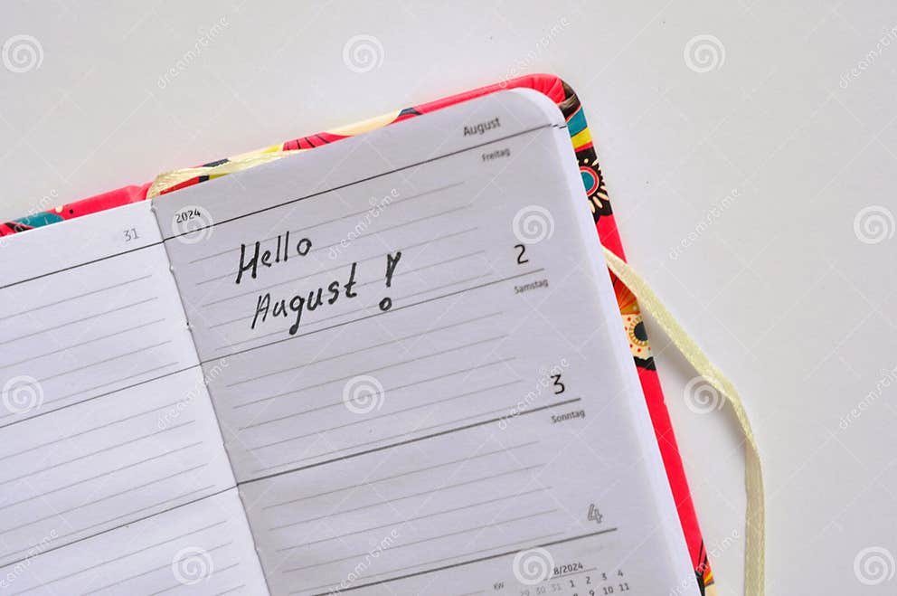 Handwritten Text in Calendar - Hello August Stock Illustration ...