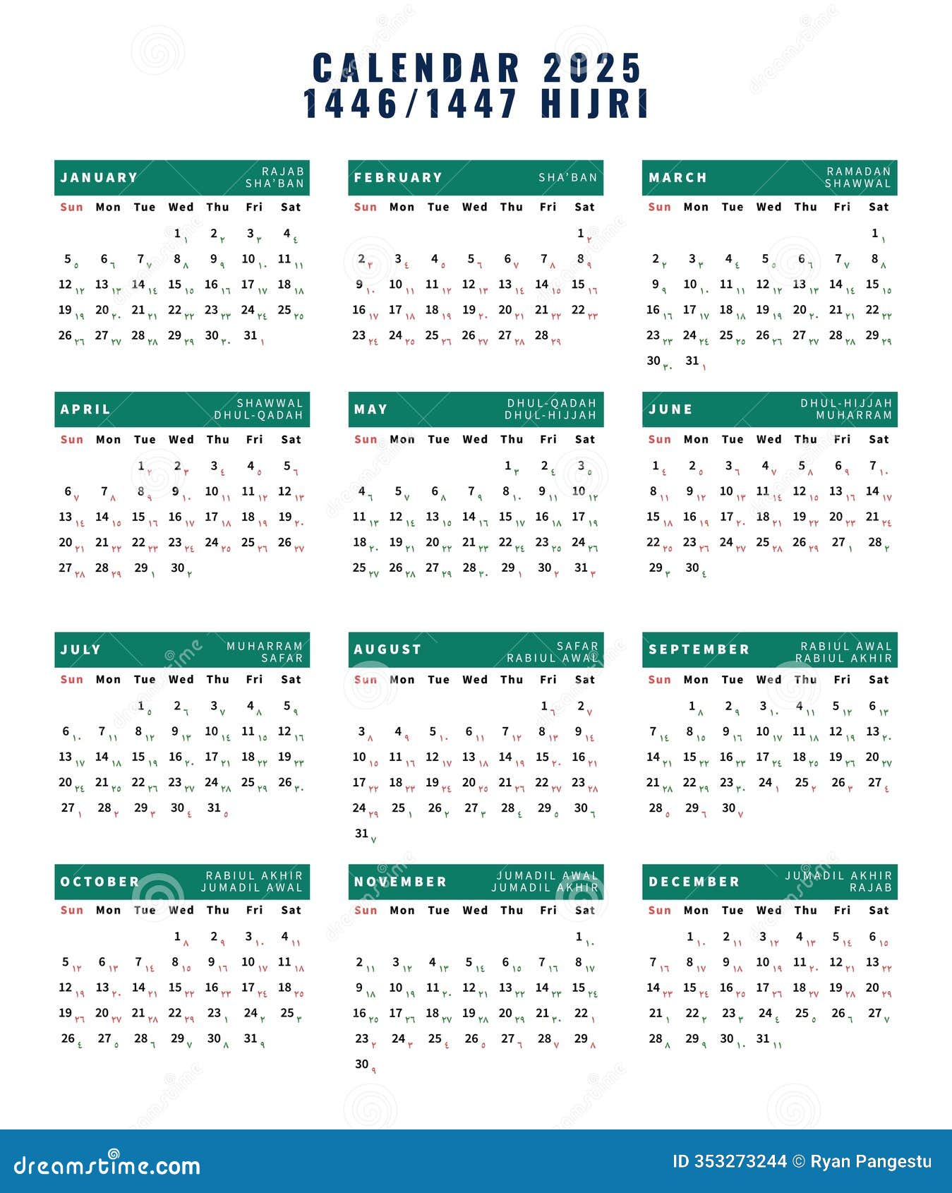 2025 Gregoria Calendar and Hijri Vector Illustration Stock Vector ...