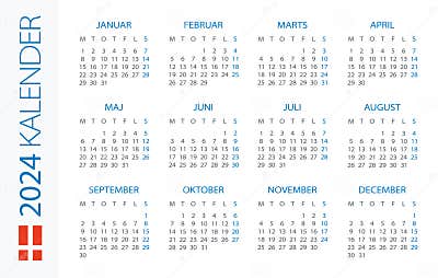 Calendar 2024 Horizontal - Illustration. Danish Version Stock Vector ...