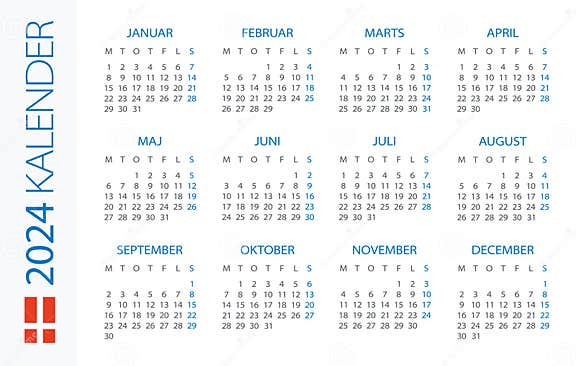 Calendar 2024 Horizontal - Illustration. Danish Version Stock Vector ...