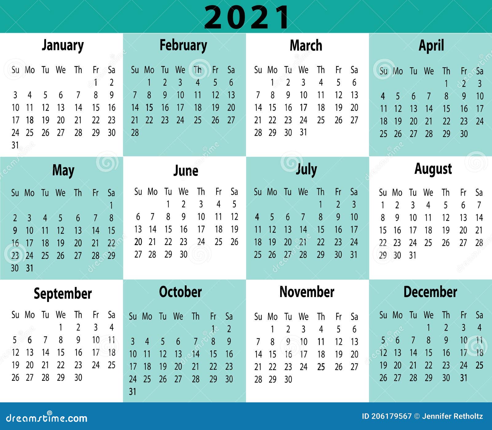 2021 Calendar Horizontal stock illustration. Illustration of entire ...