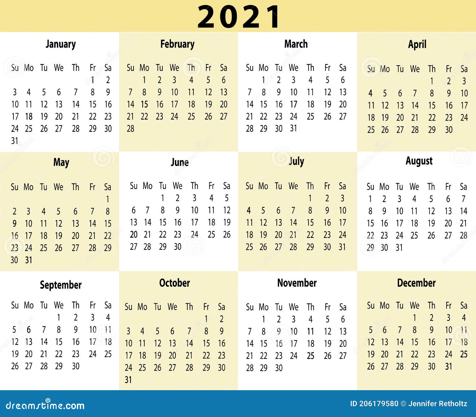 2021 Calendar Horizontal Yellow Background Stock Illustration ...