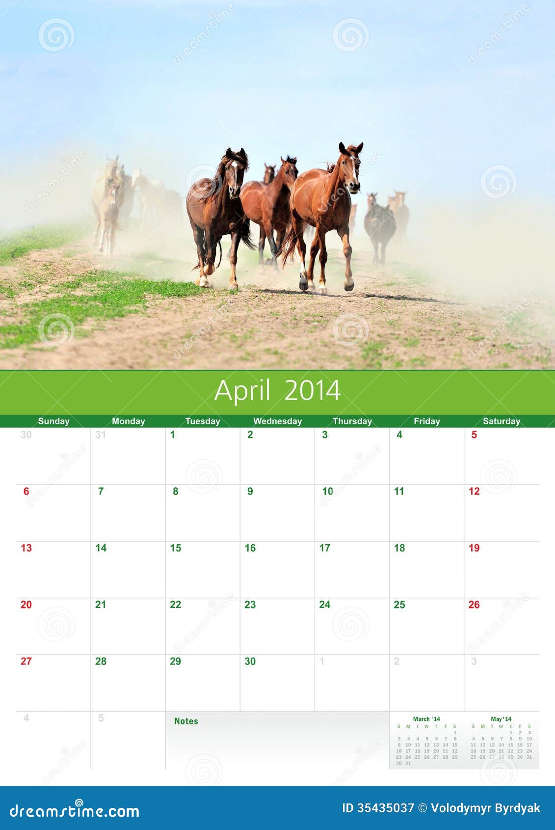 Calendar 2014. Horse. April Stock Image - Image of graphic, brown: 35435037