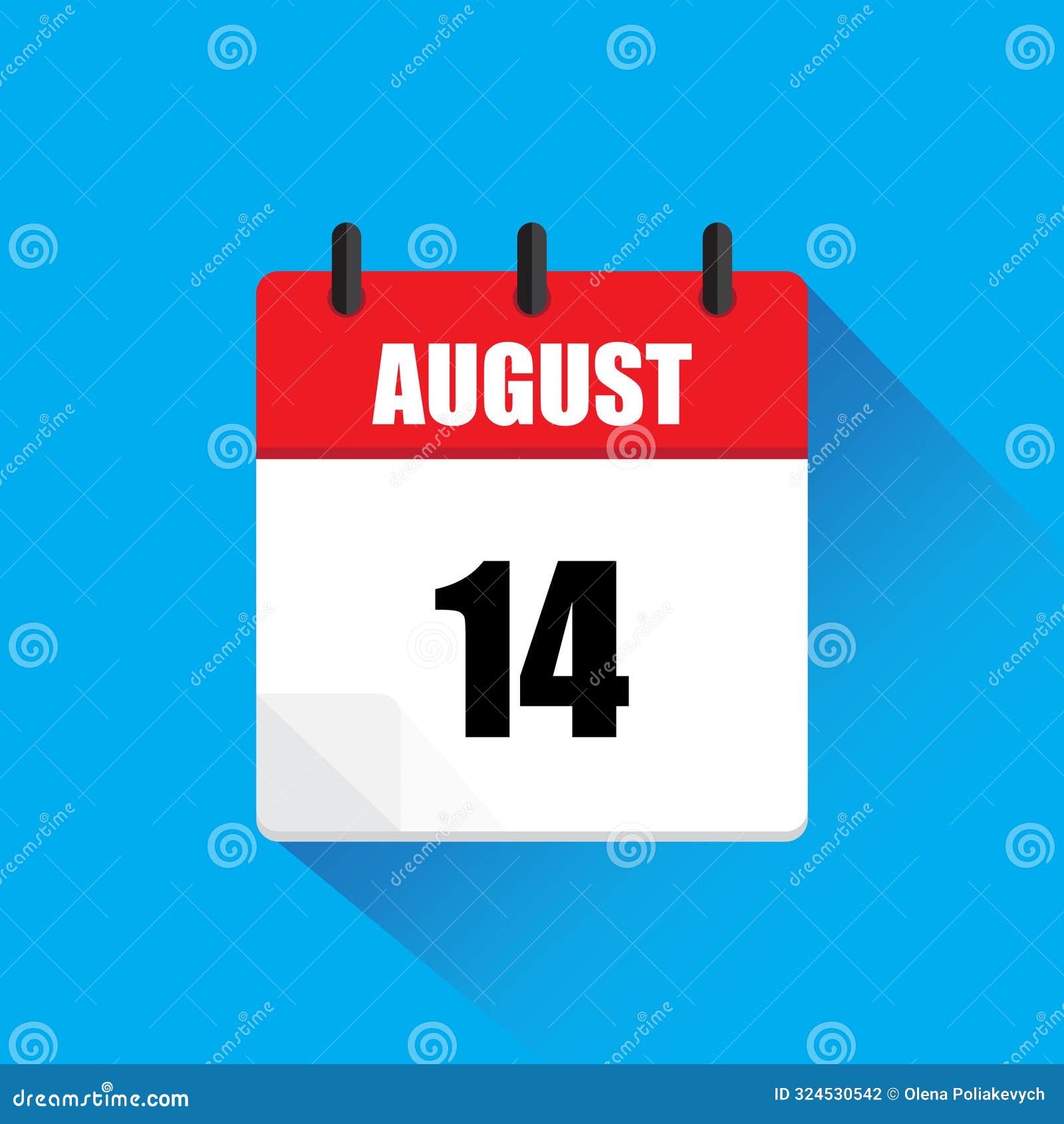 Calendar Icon August. Red Header Design. Fourteenth August Detail ...