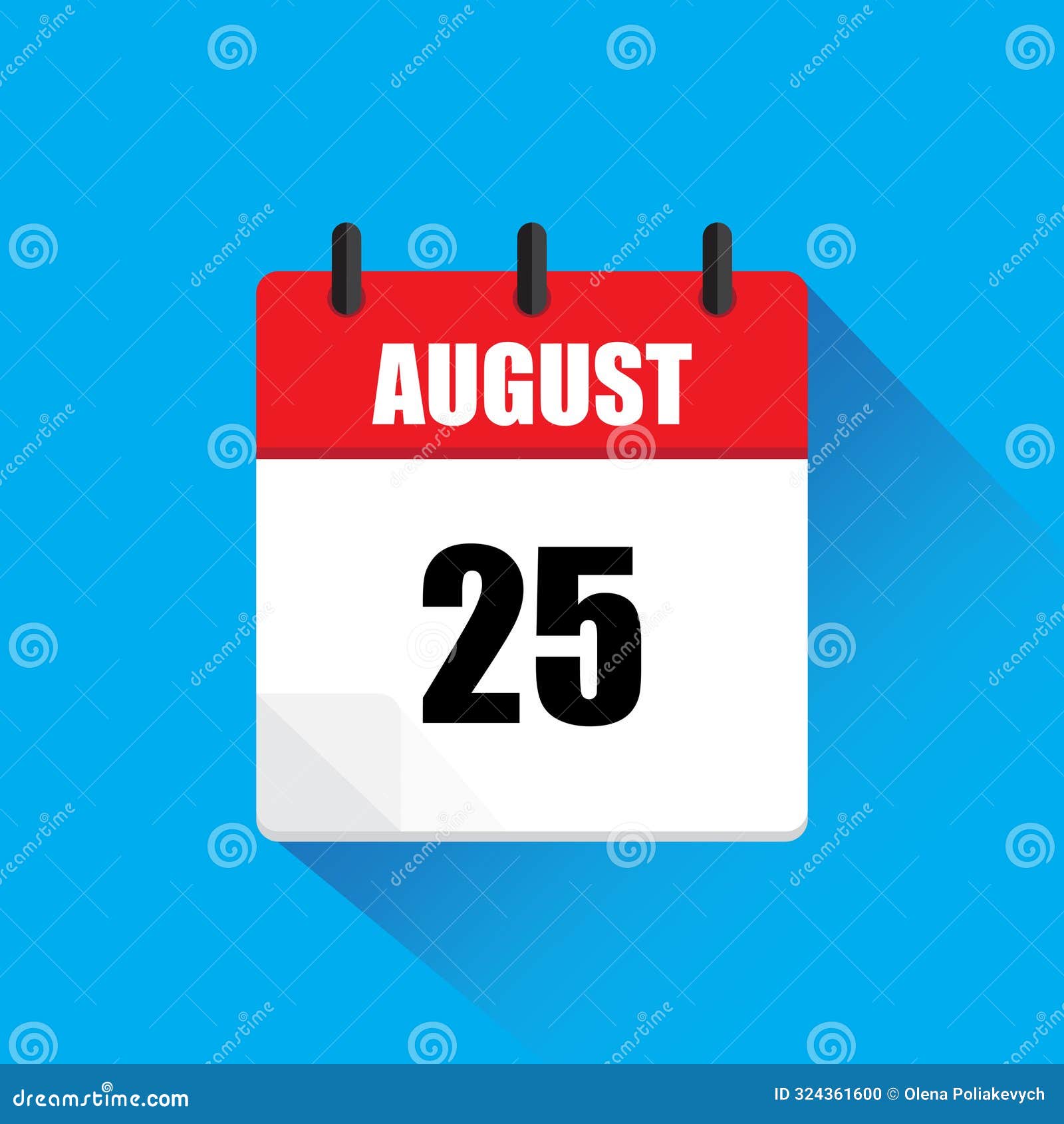 Calendar Icon August. Red Header Design. Twenty Fifth August. Vector ...