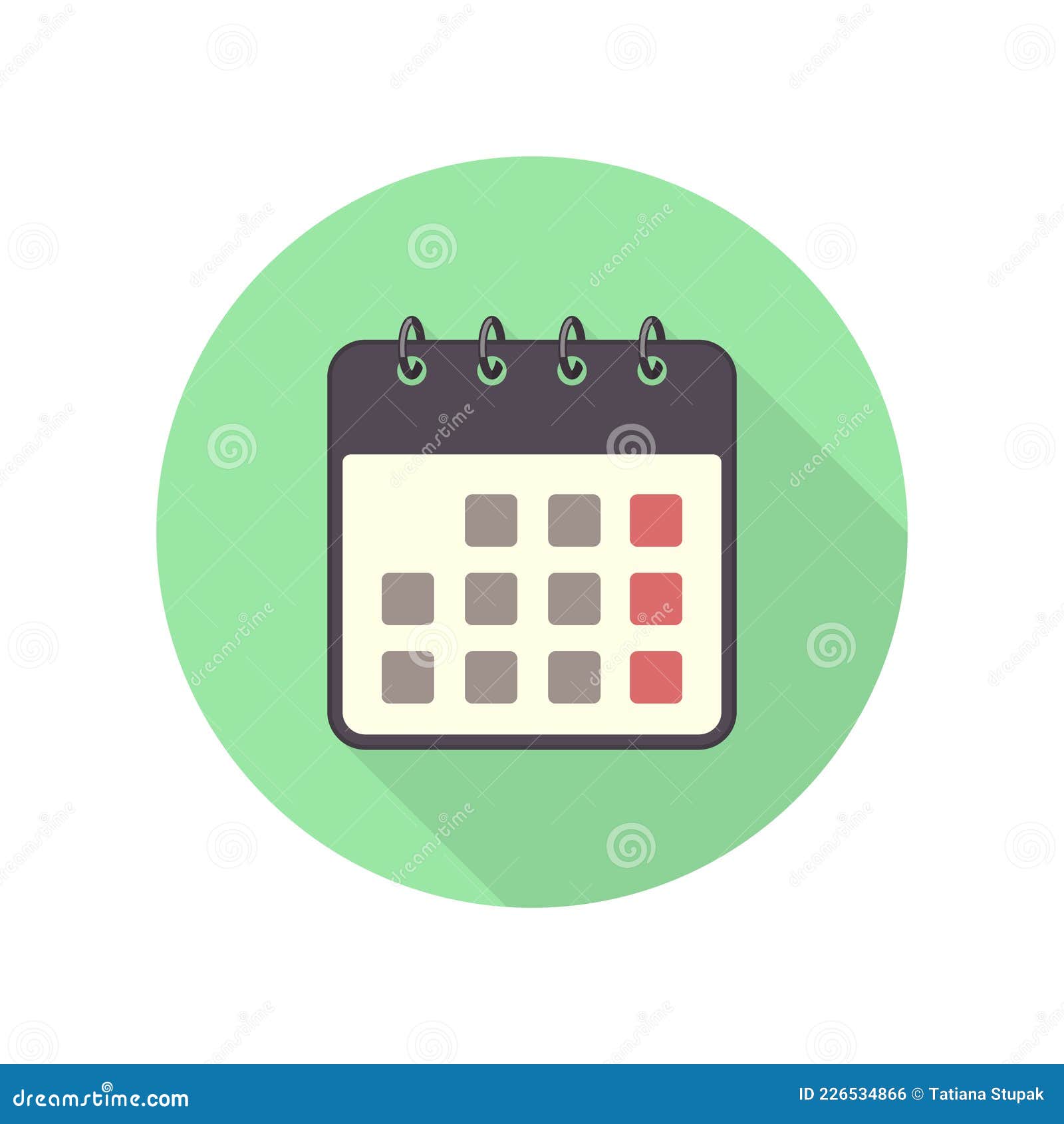 Calendar Icon in Circle with Long Shadow. Vector Illustration in Flat ...