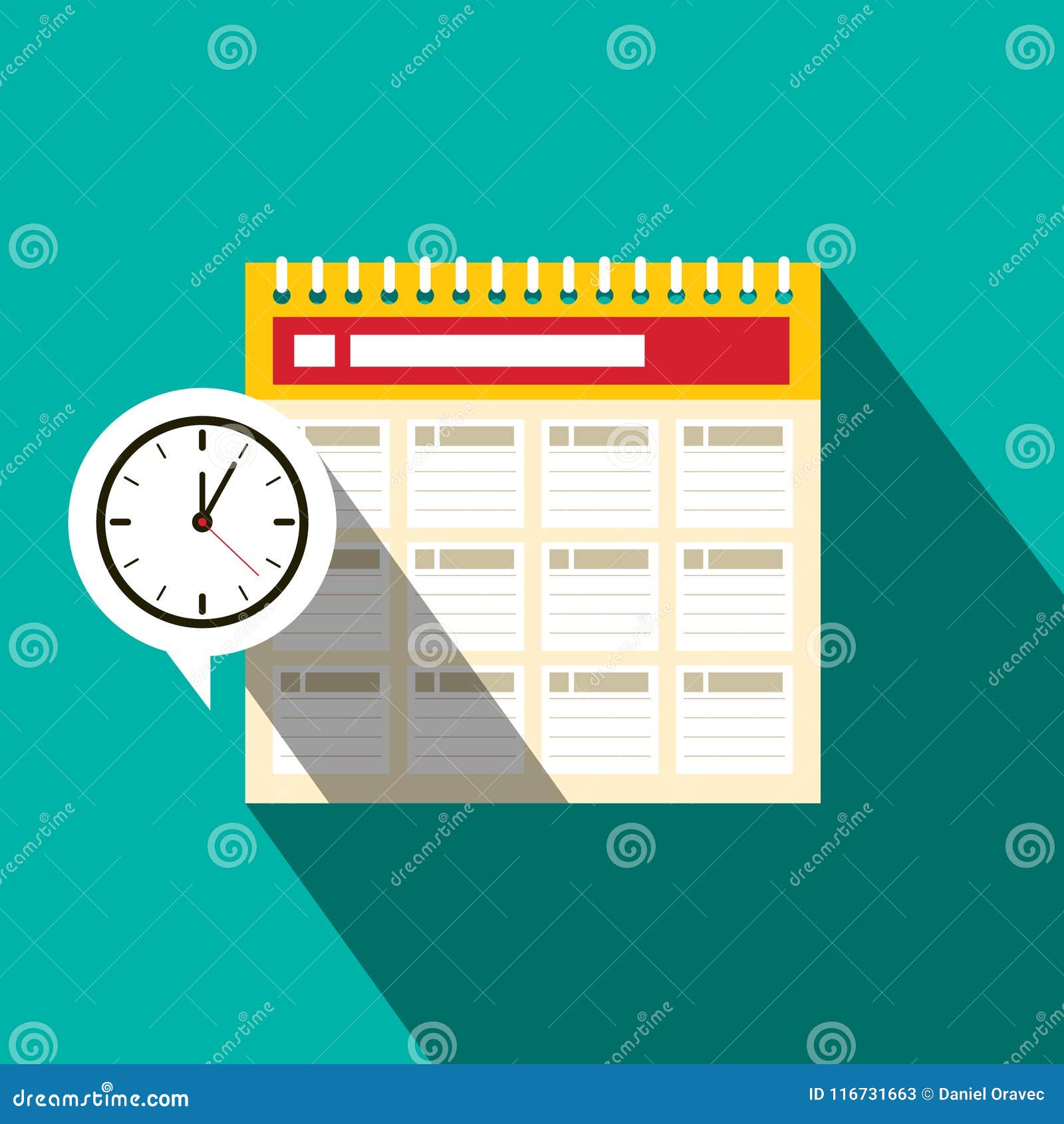 Calendar Icon with Clock. Schedule Flat Design Concept. Stock Vector ...