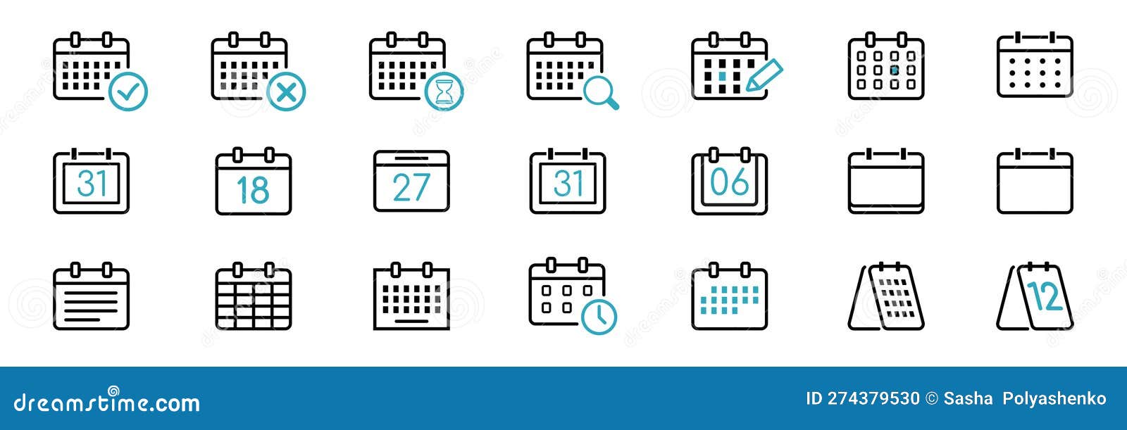 Calendar Icon Collection. Set of Calendar Symbols Stock Vector ...