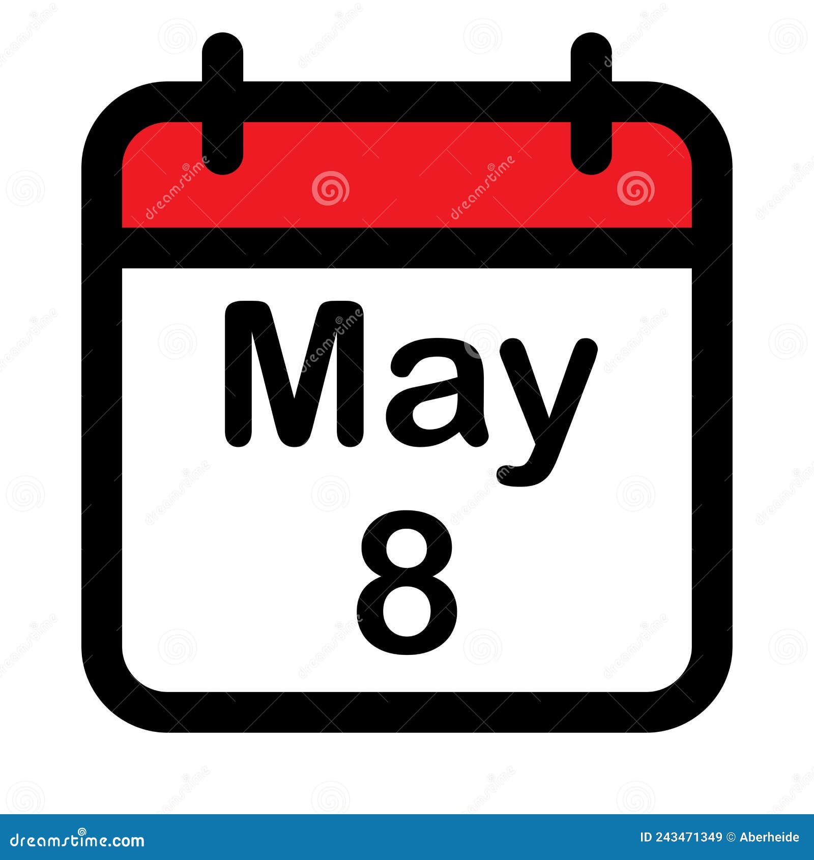 Calendar Icon with Eighth May Stock Vector - Illustration of black ...