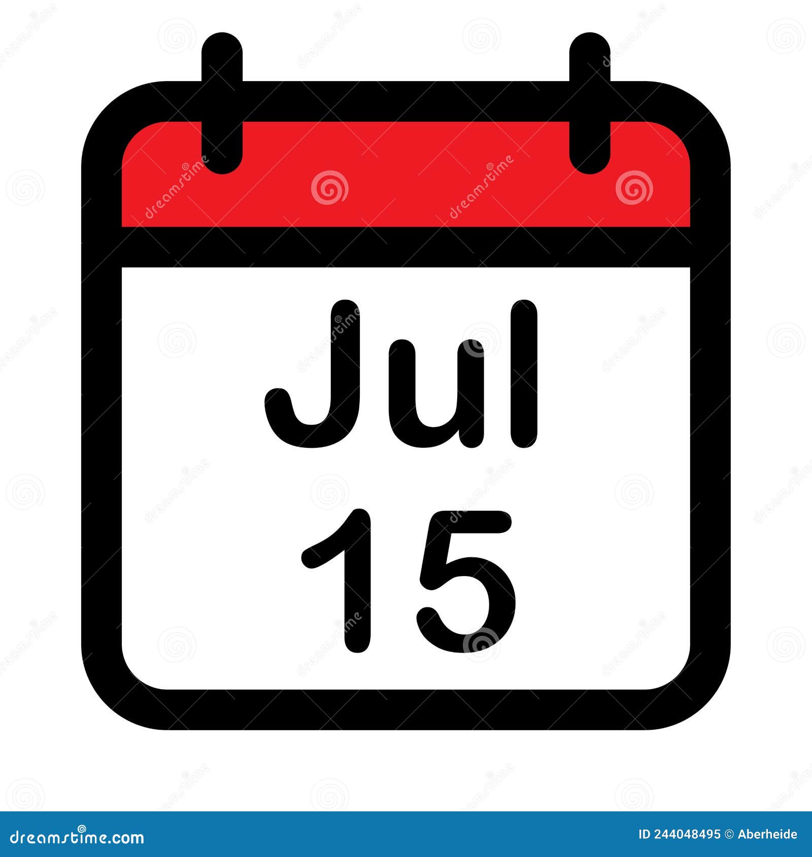 Calendar Icon with Fifteenth July Stock Vector - Illustration of number ...
