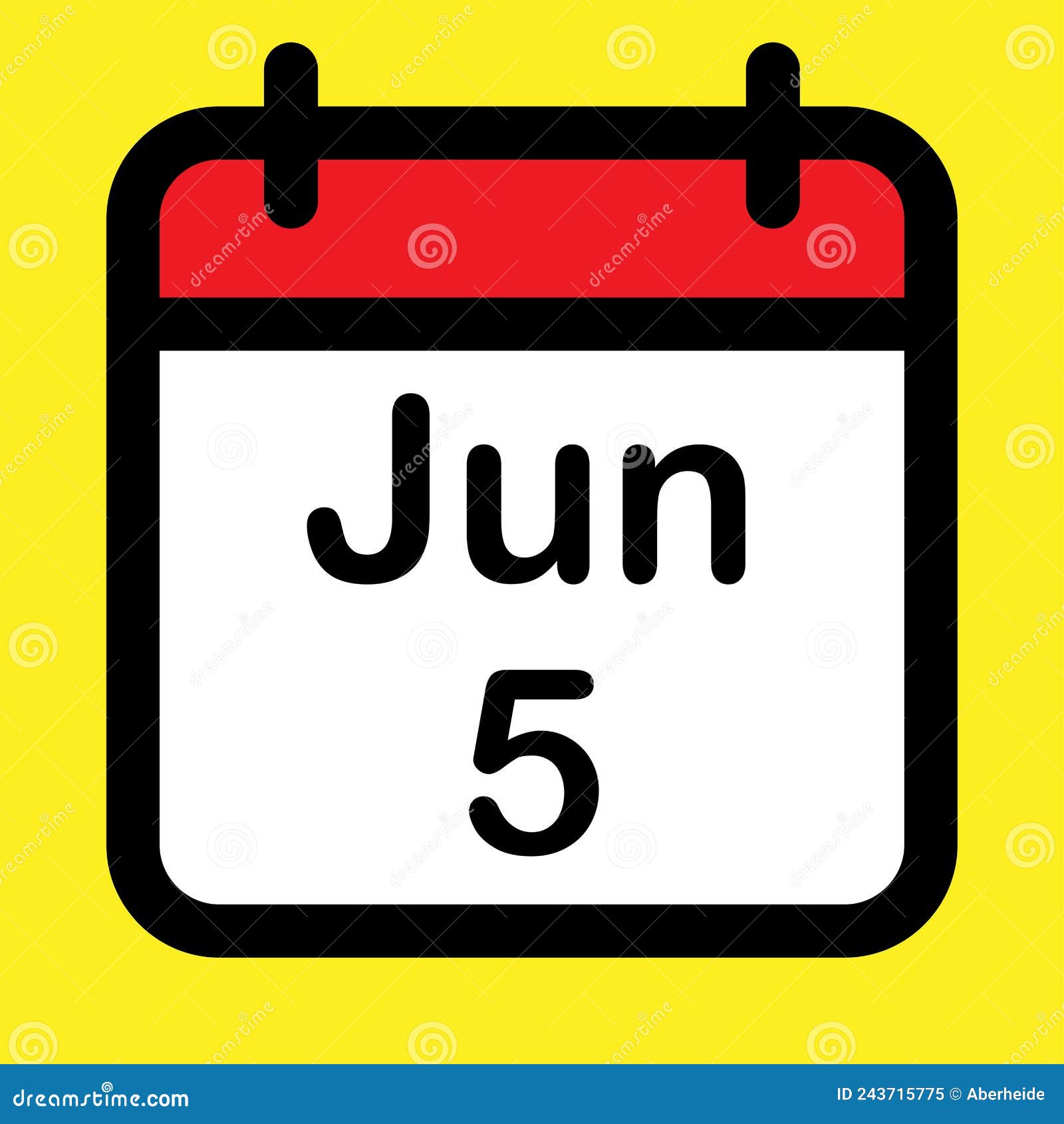 Calendar icon fifth June stock vector. Illustration of ring - 243715775