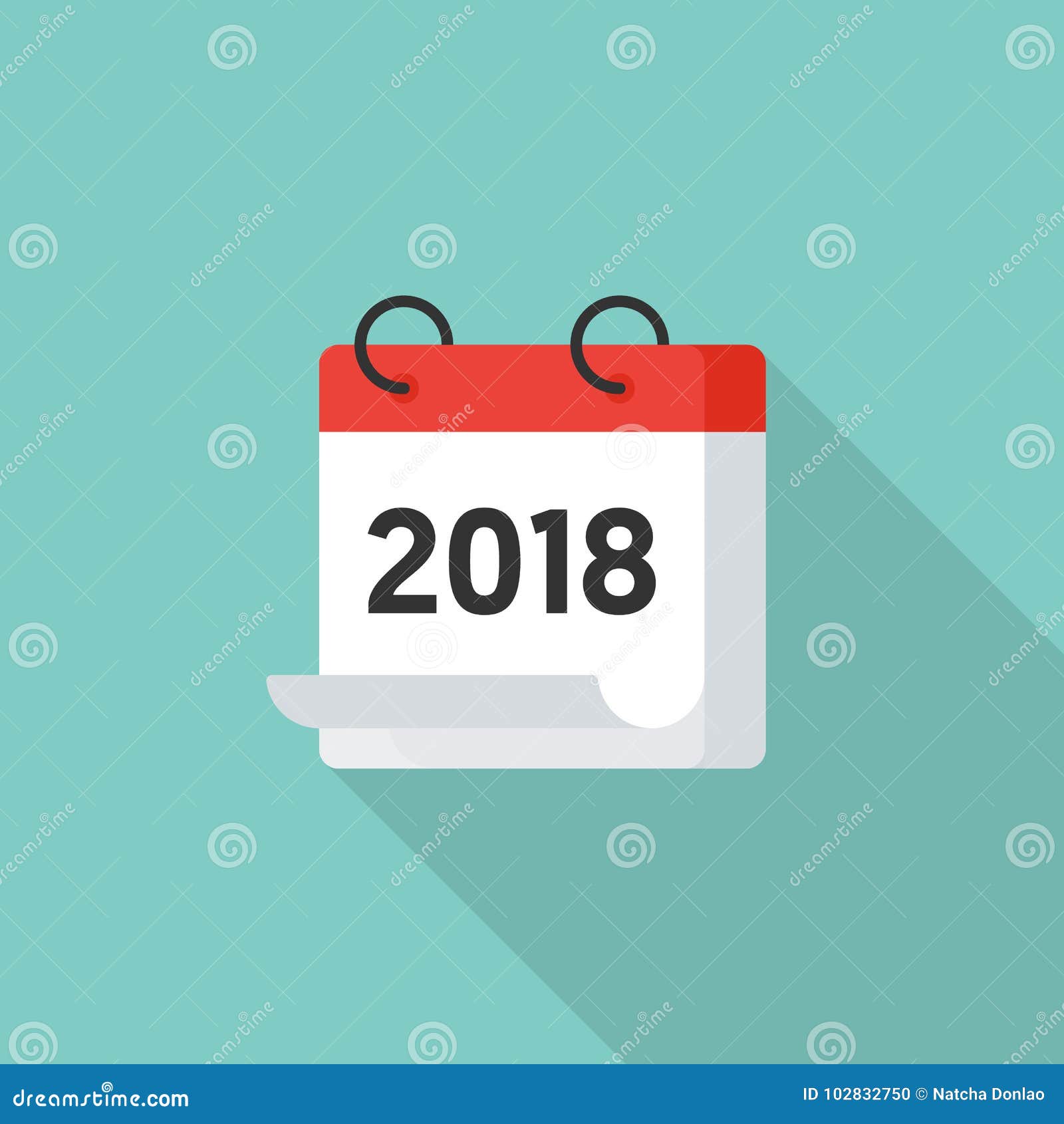 Calendar Icon 2018 Flat Design with Long Shadow Stock Vector ...