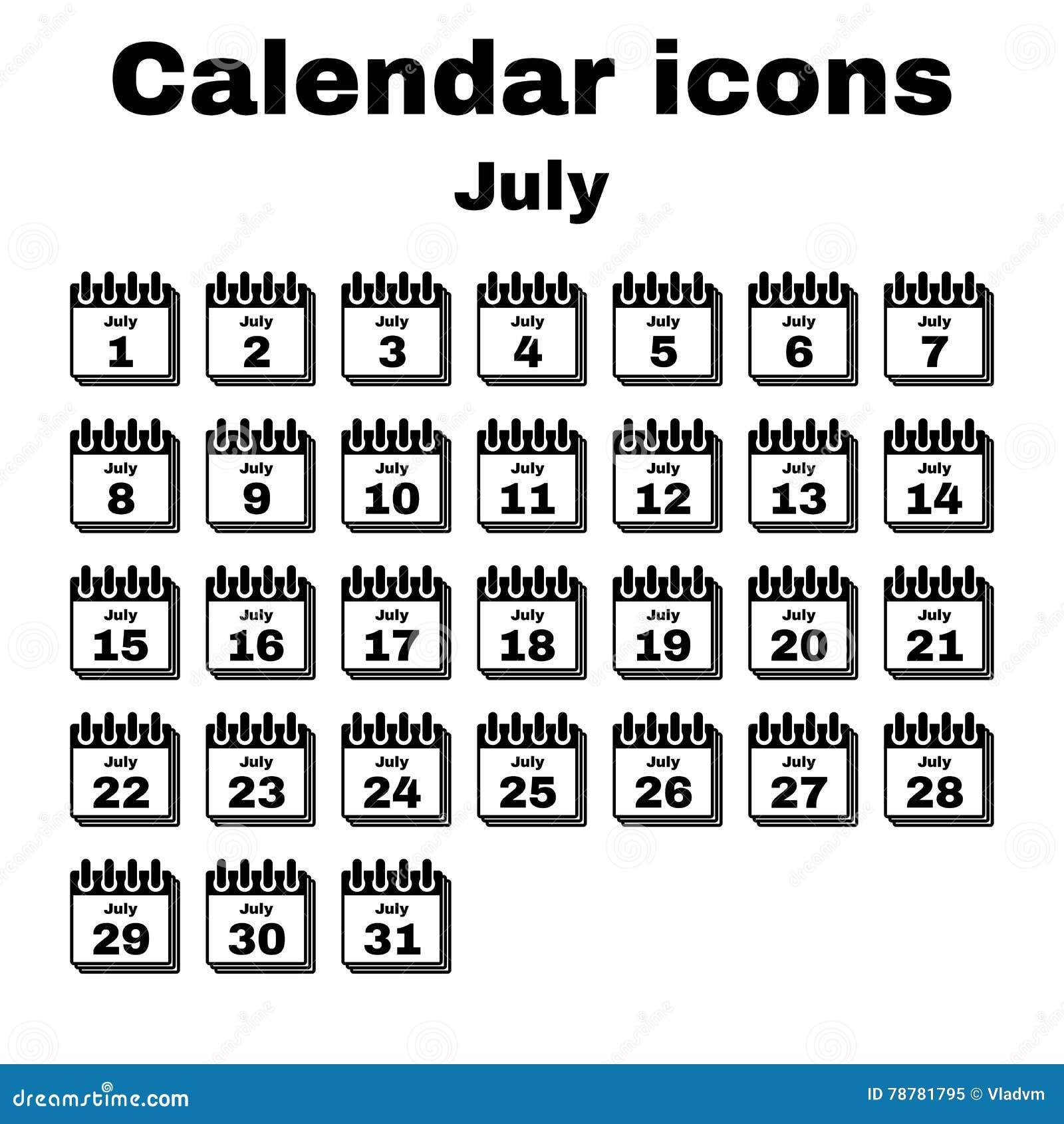 The Calendar Icon. July Symbol Stock Vector - Illustration of plan ...