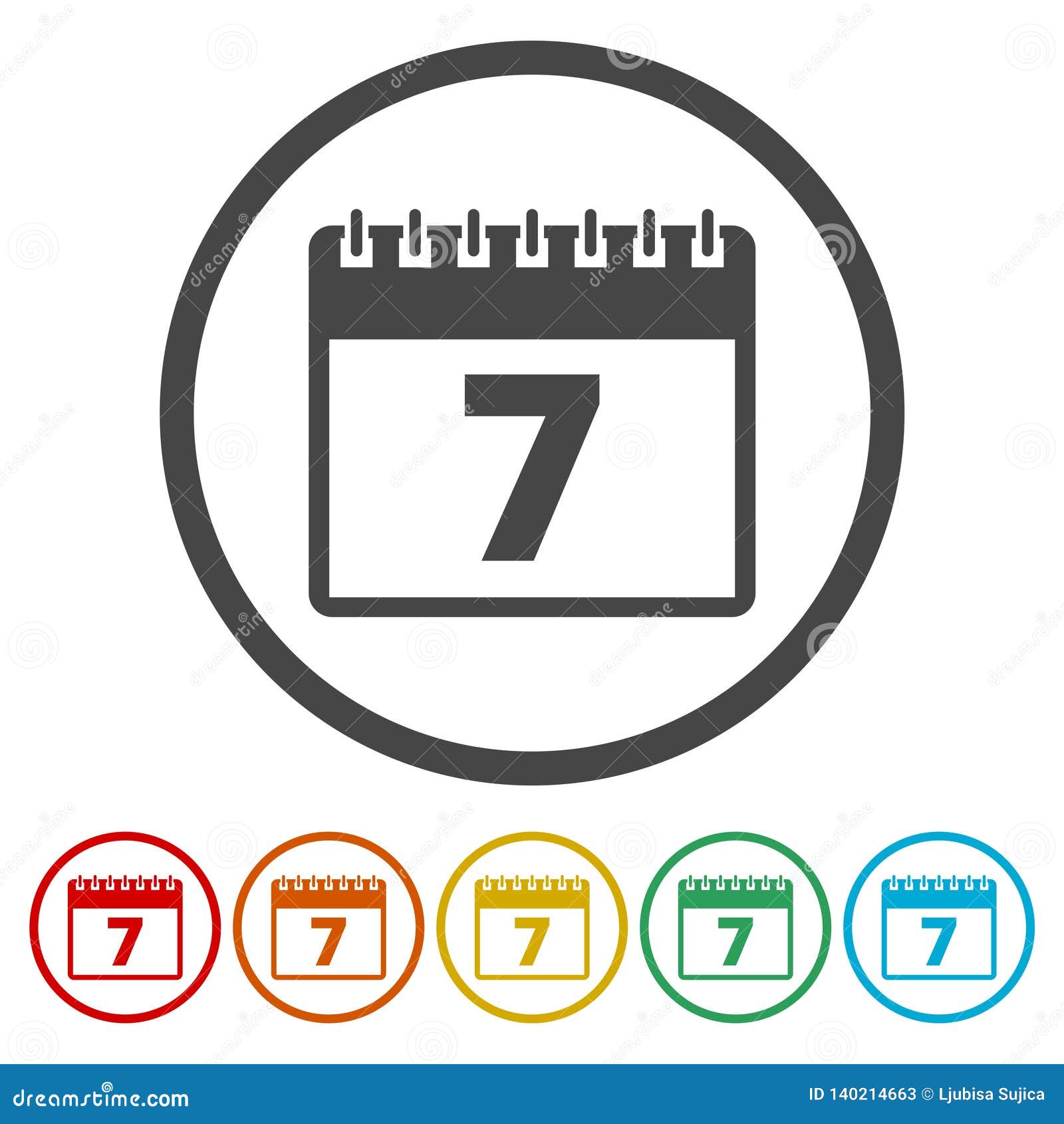 Calendar icon - number 7 stock vector. Illustration of binder - 140214663