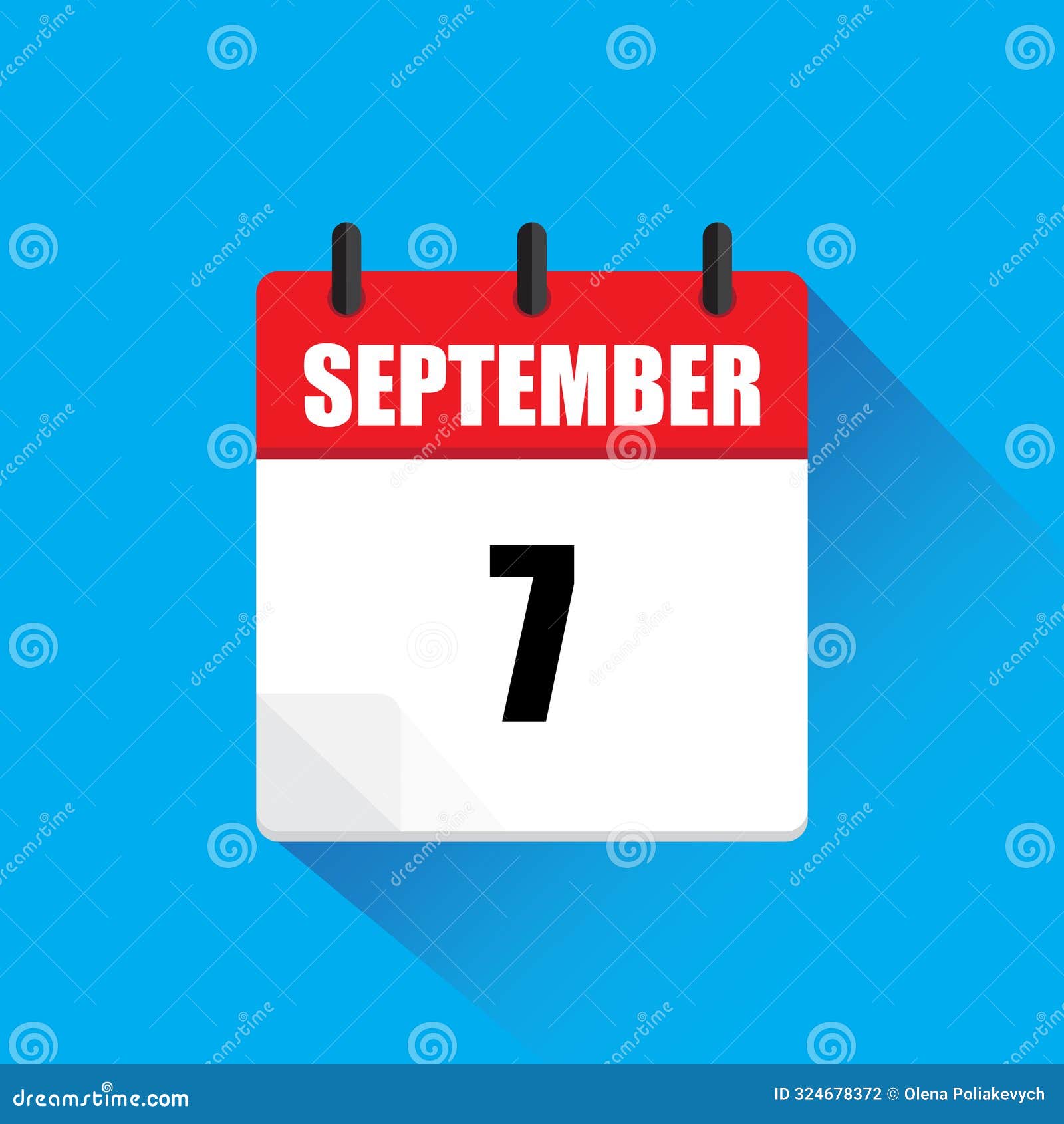 Calendar Icon September. Red Header Design. Seventh September Detail ...