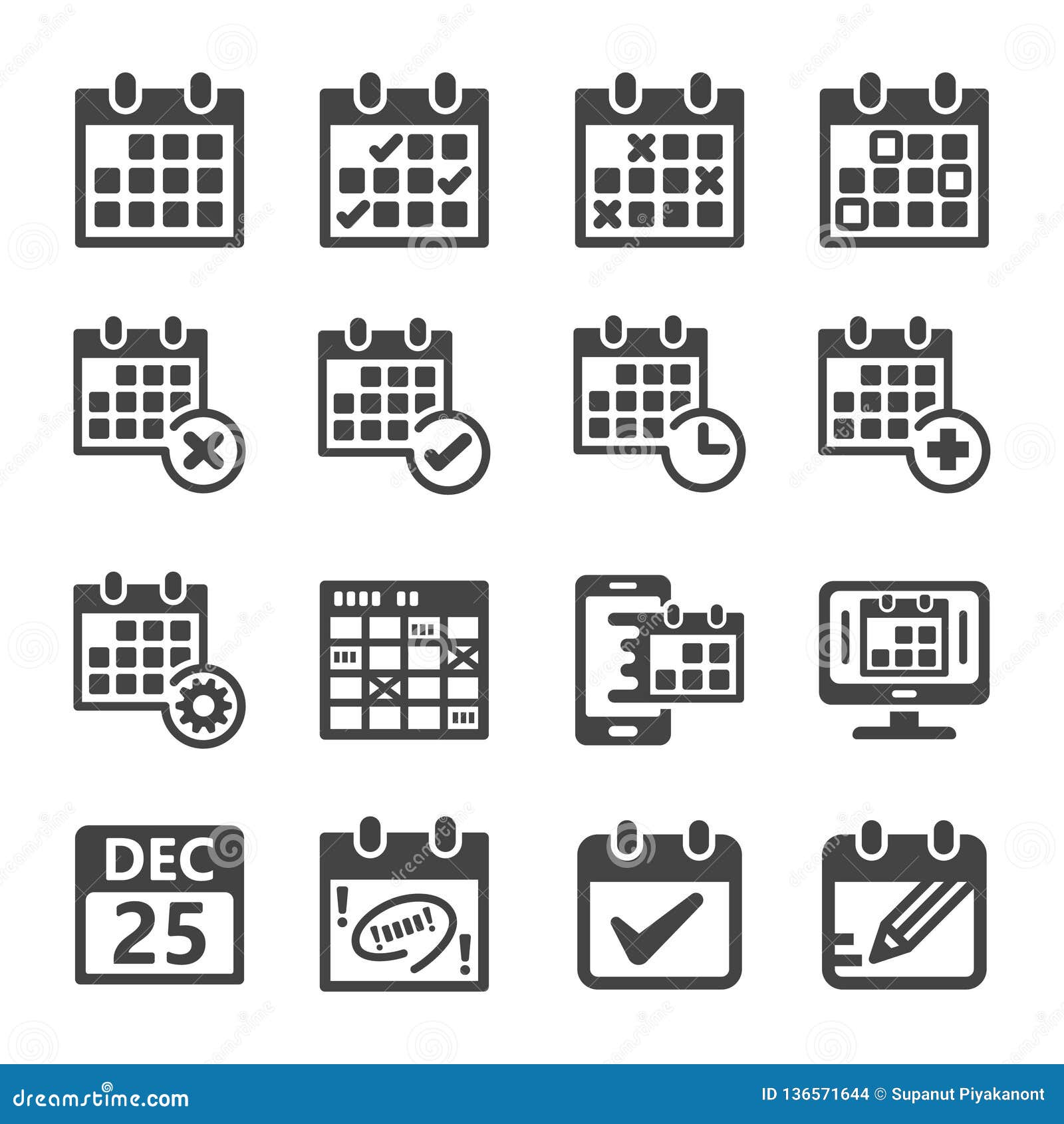 Calendar icon set stock vector. Illustration of schedule - 136571644